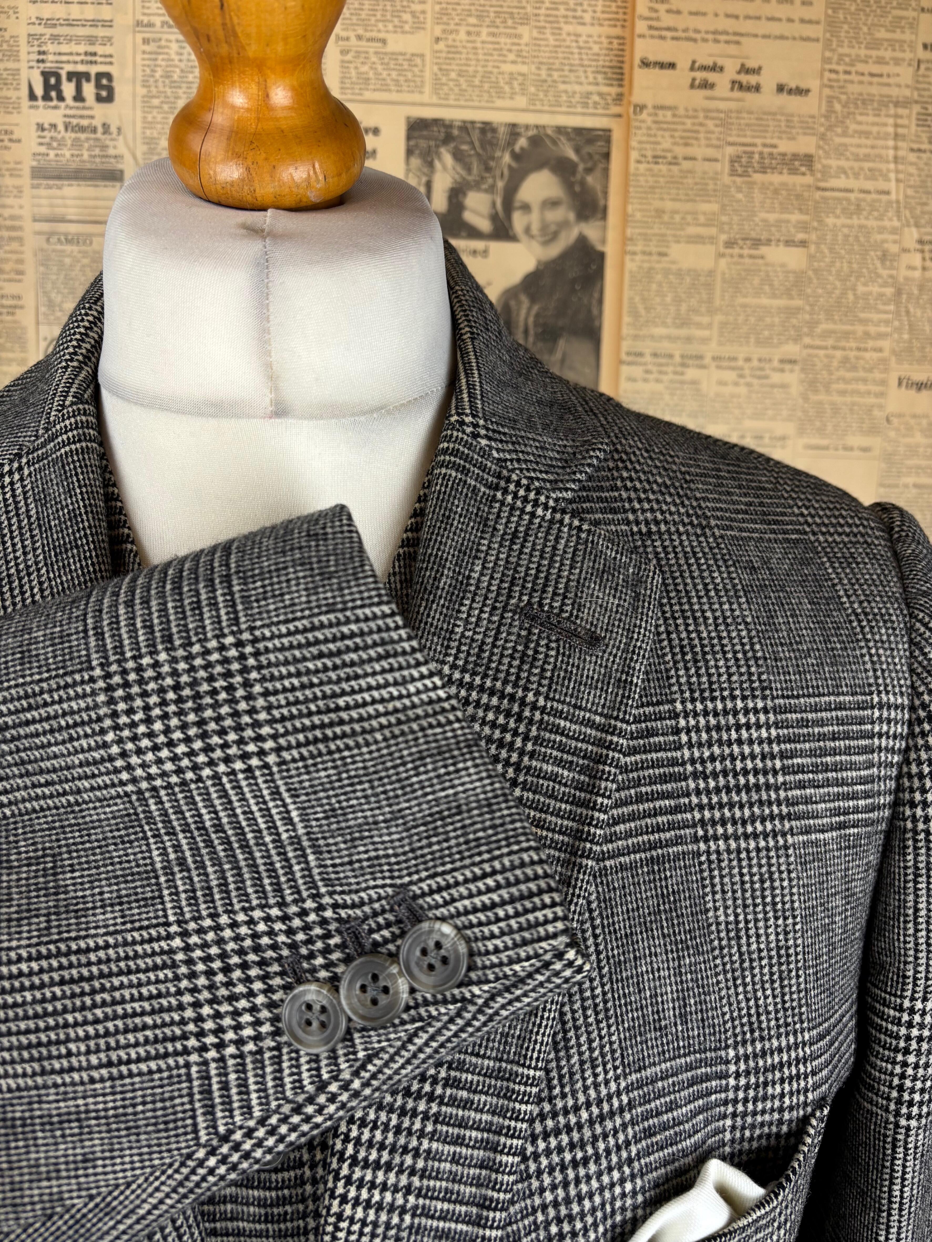 1950's three piece flannel Prince of Wales bespoke suit size 40 short