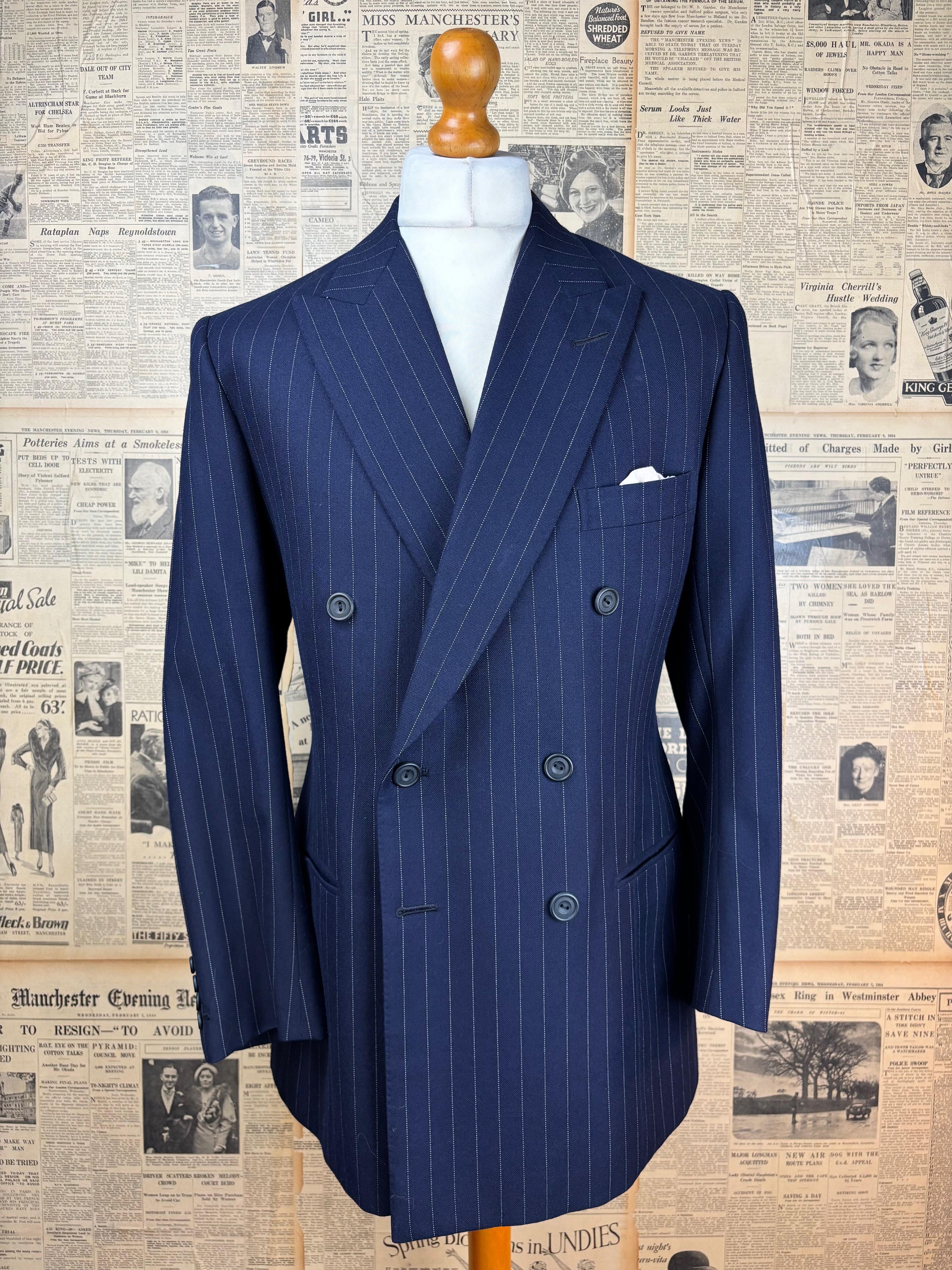 1993 Blue chalk stripe Henry Poole suit size 42 44