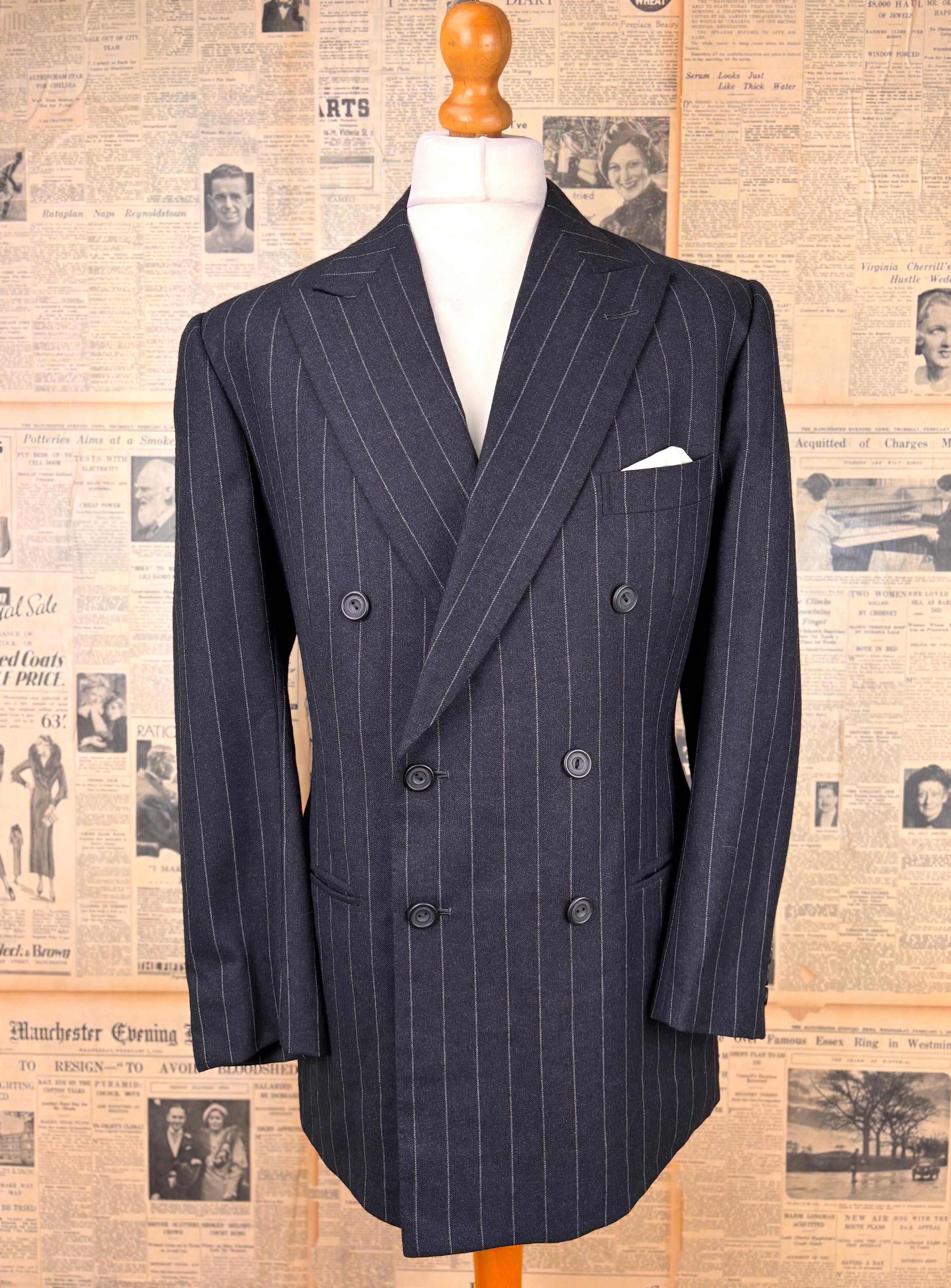 1992 Henry Poole Double breasted grey pinstripe suit size 42 44