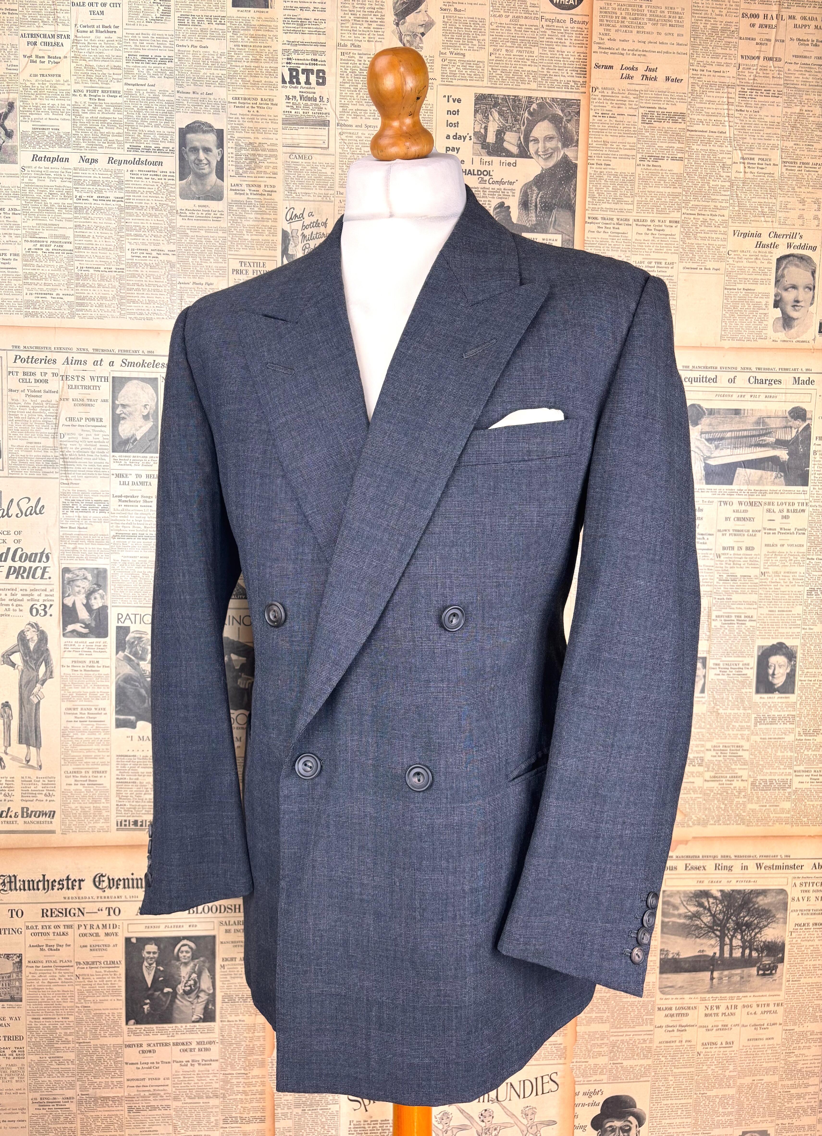 Alan Bennet Savile Row grey Prince of Wales suit size 42 reg