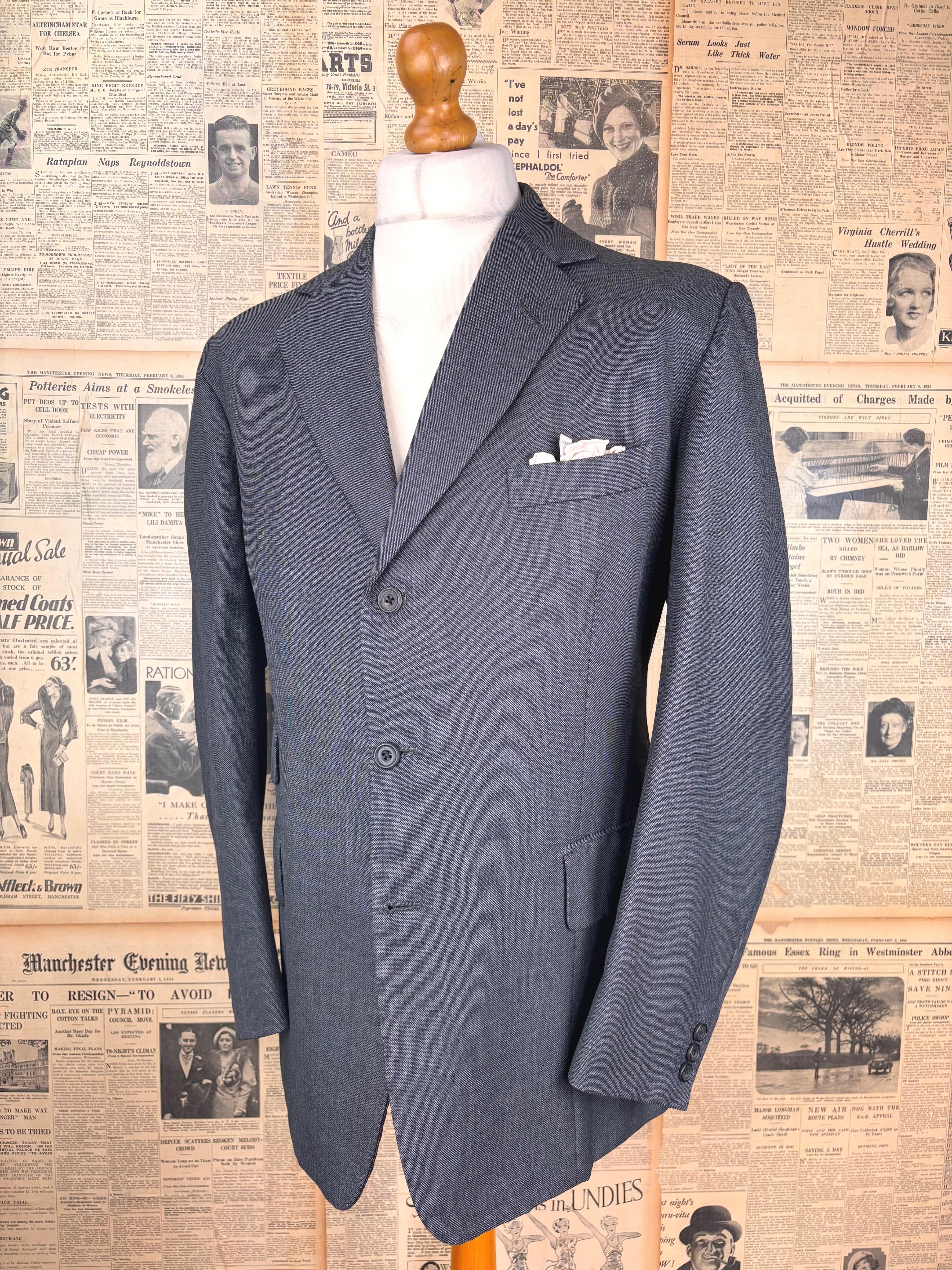Meyer & Mortimer grey hopsack bespoke suit size 46