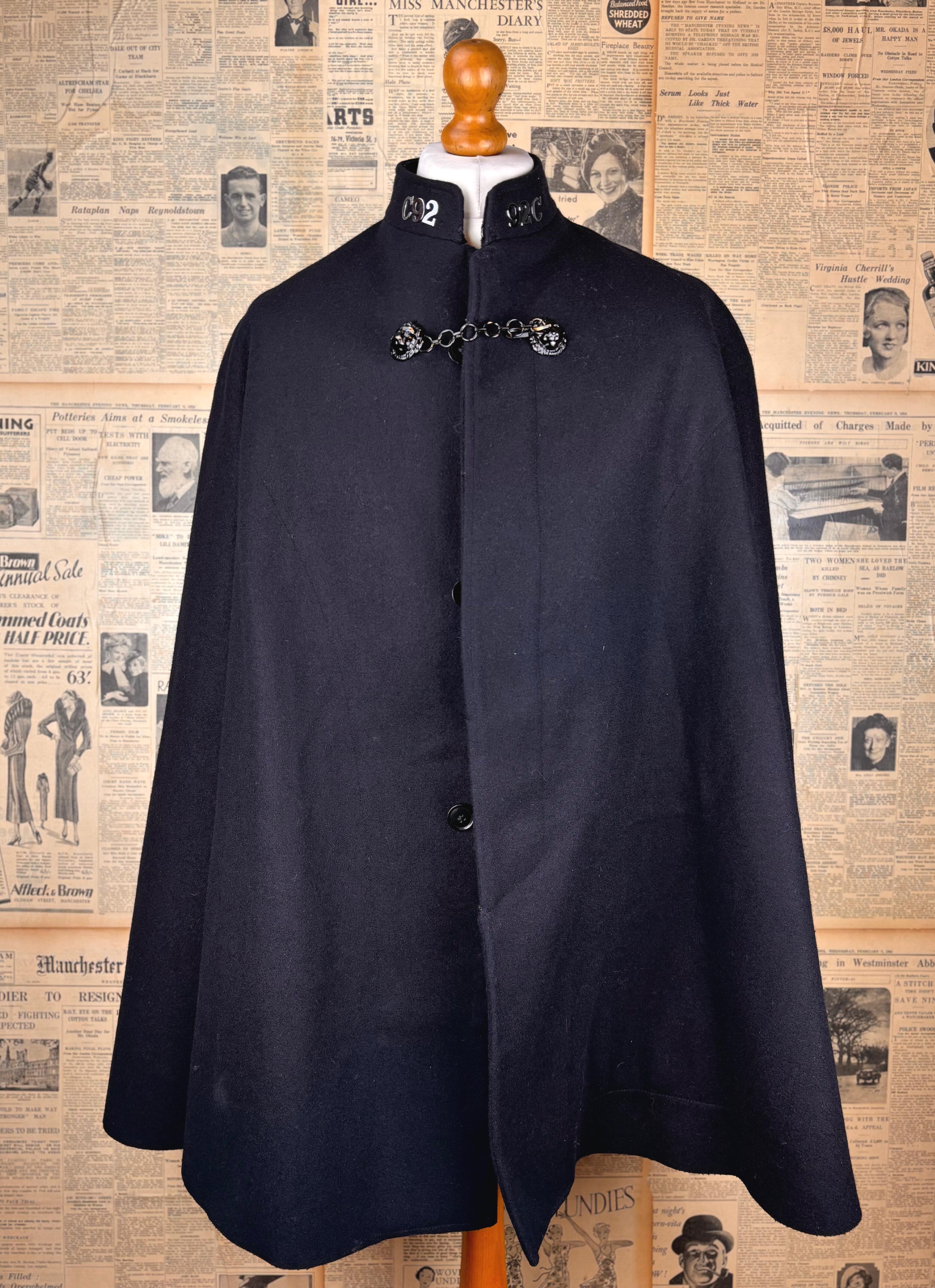 1962 navy blue police cape size 40 42