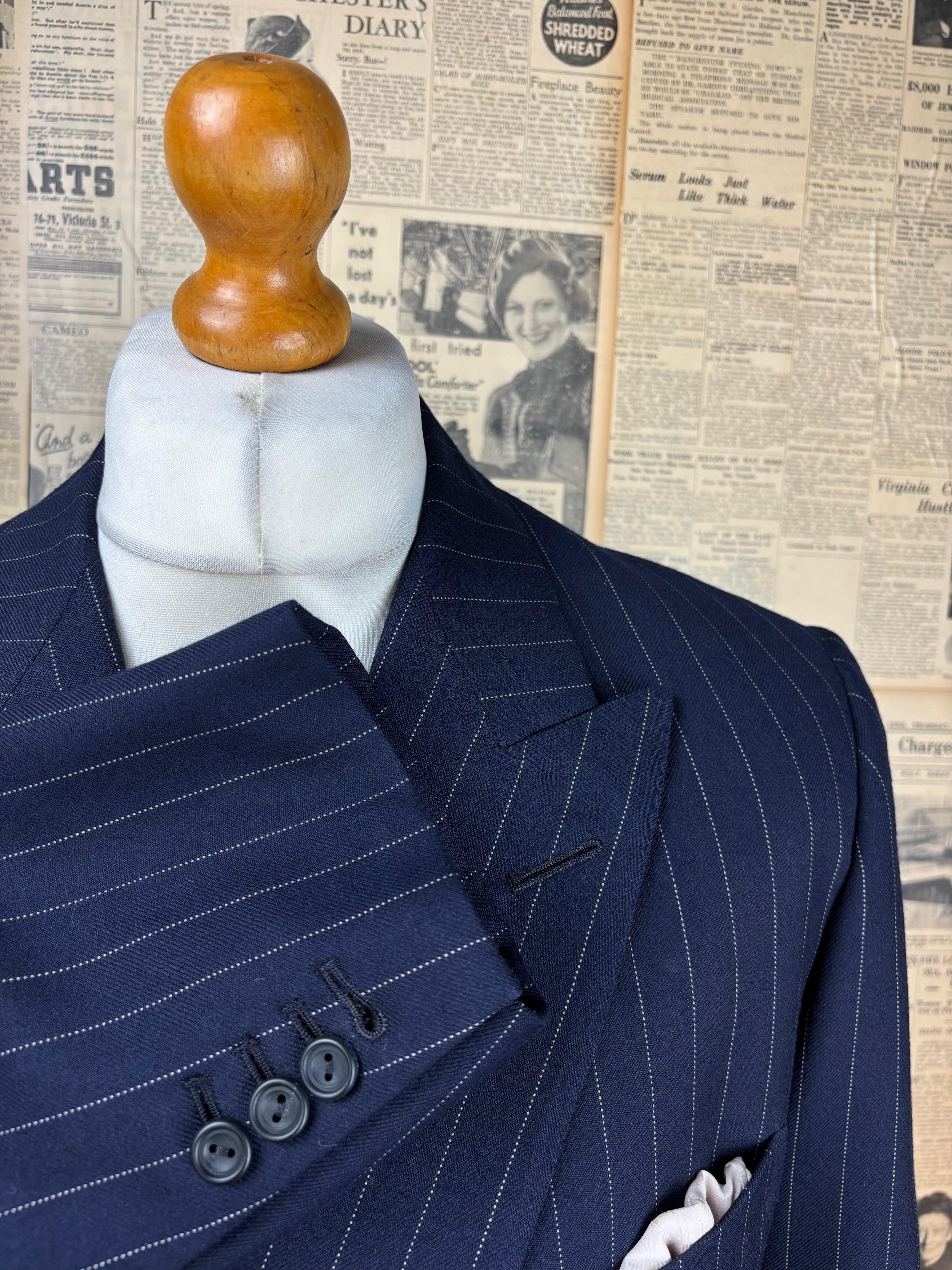 1993 Blue chalk stripe Henry Poole suit size 42 44