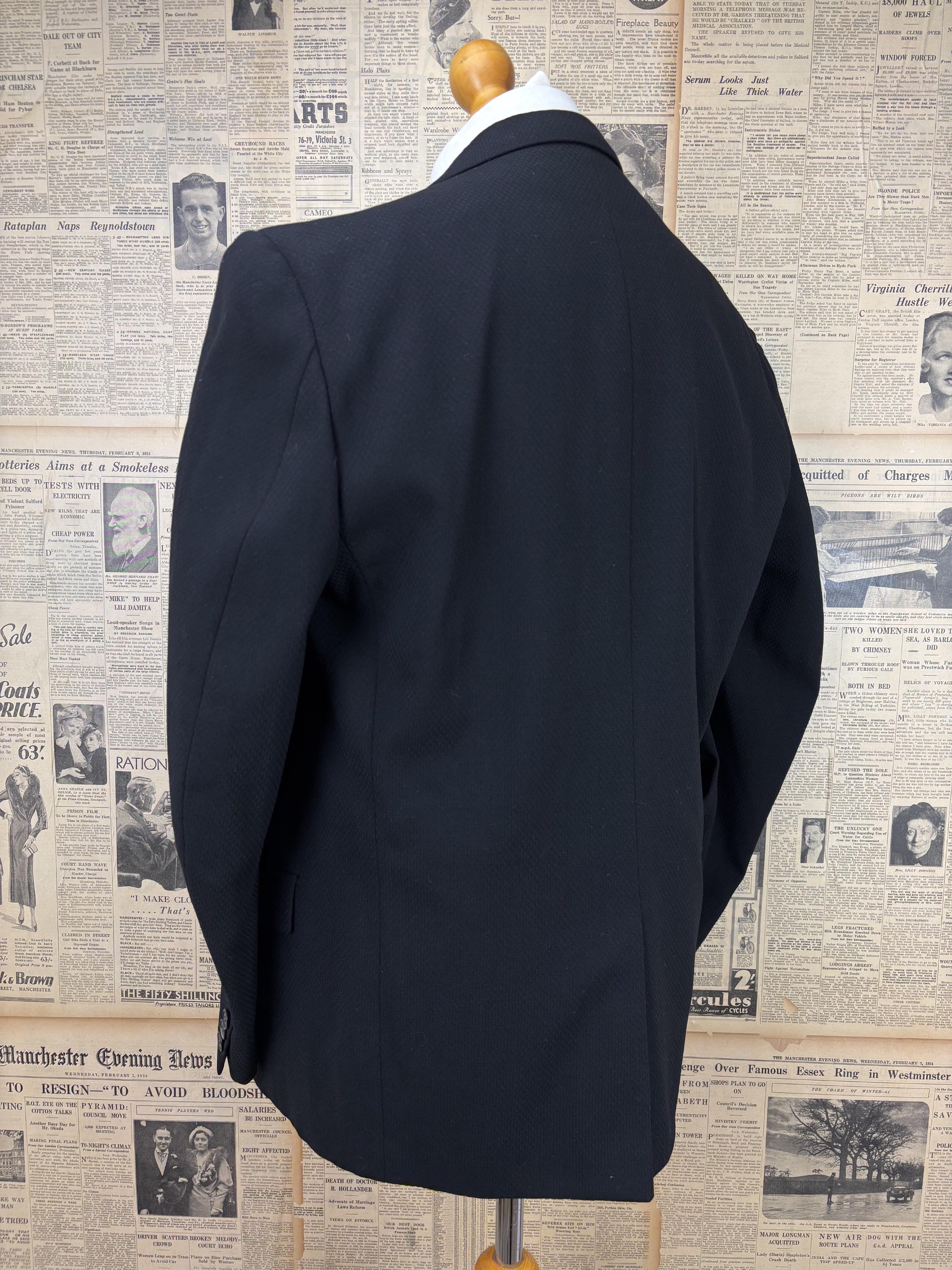 1960's black three button suit size 44 46