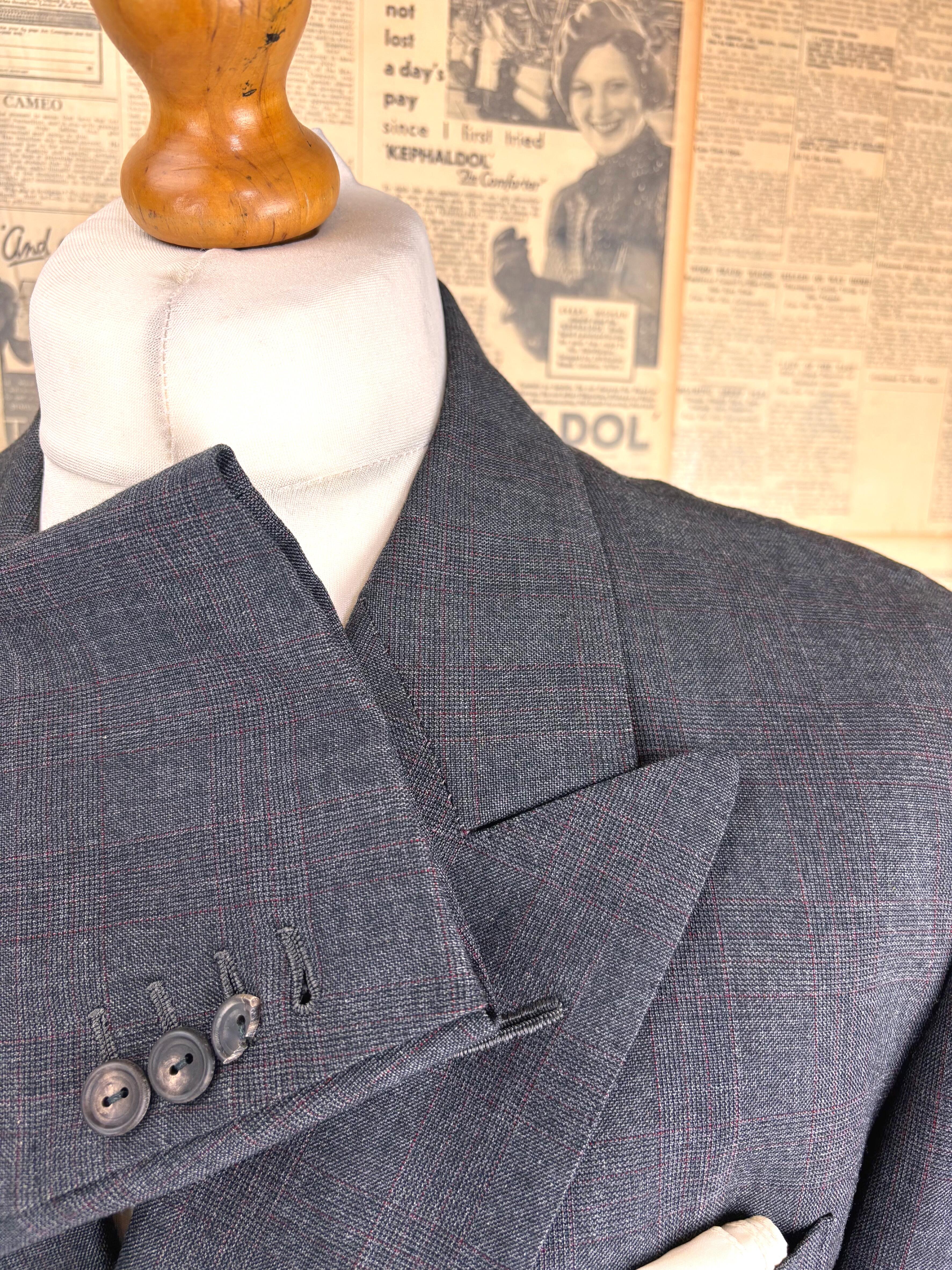 Alan Bennet Savile Row grey Prince of Wales suit size 42 reg