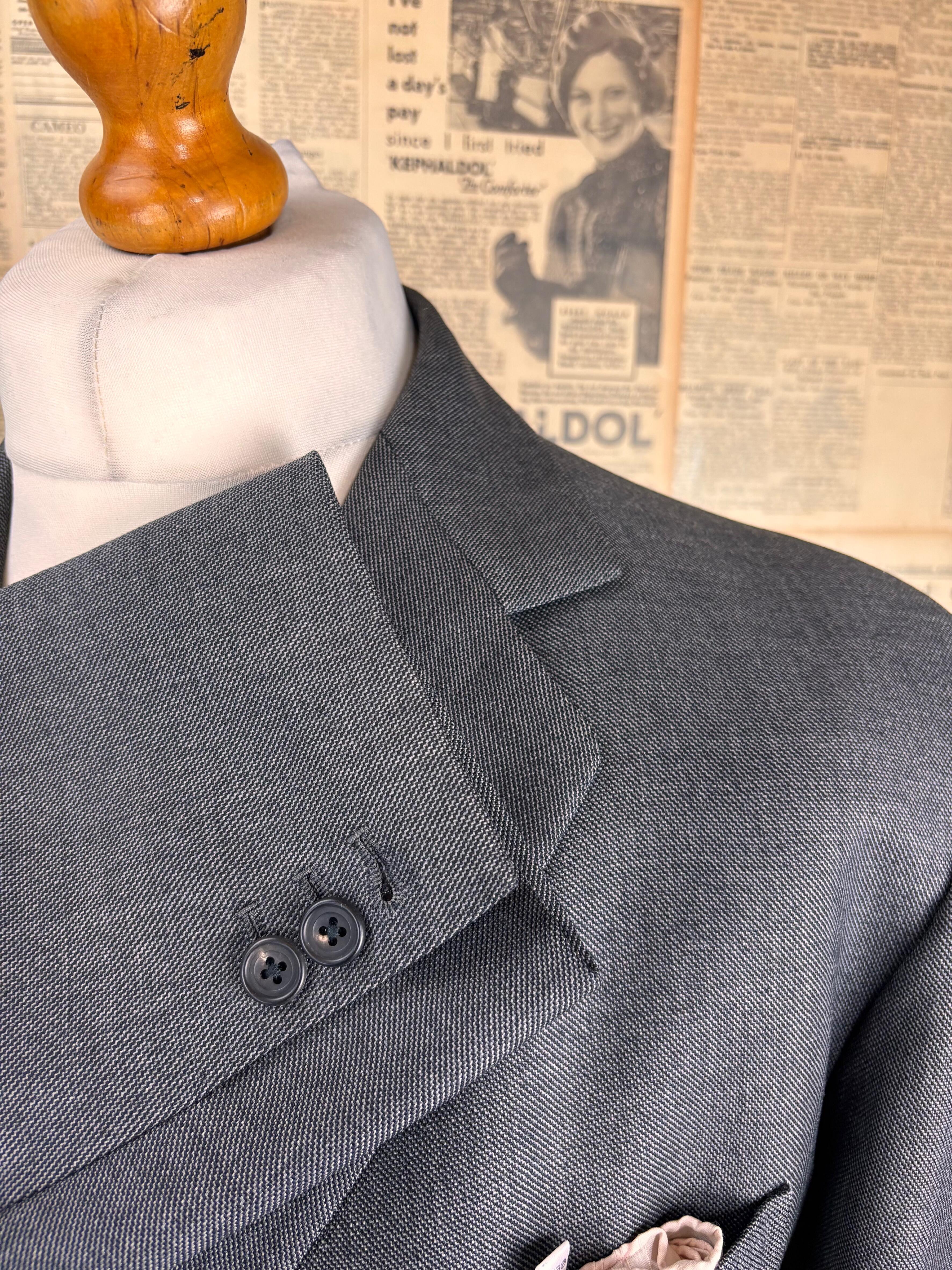 Meyer & Mortimer grey hopsack bespoke suit size 46