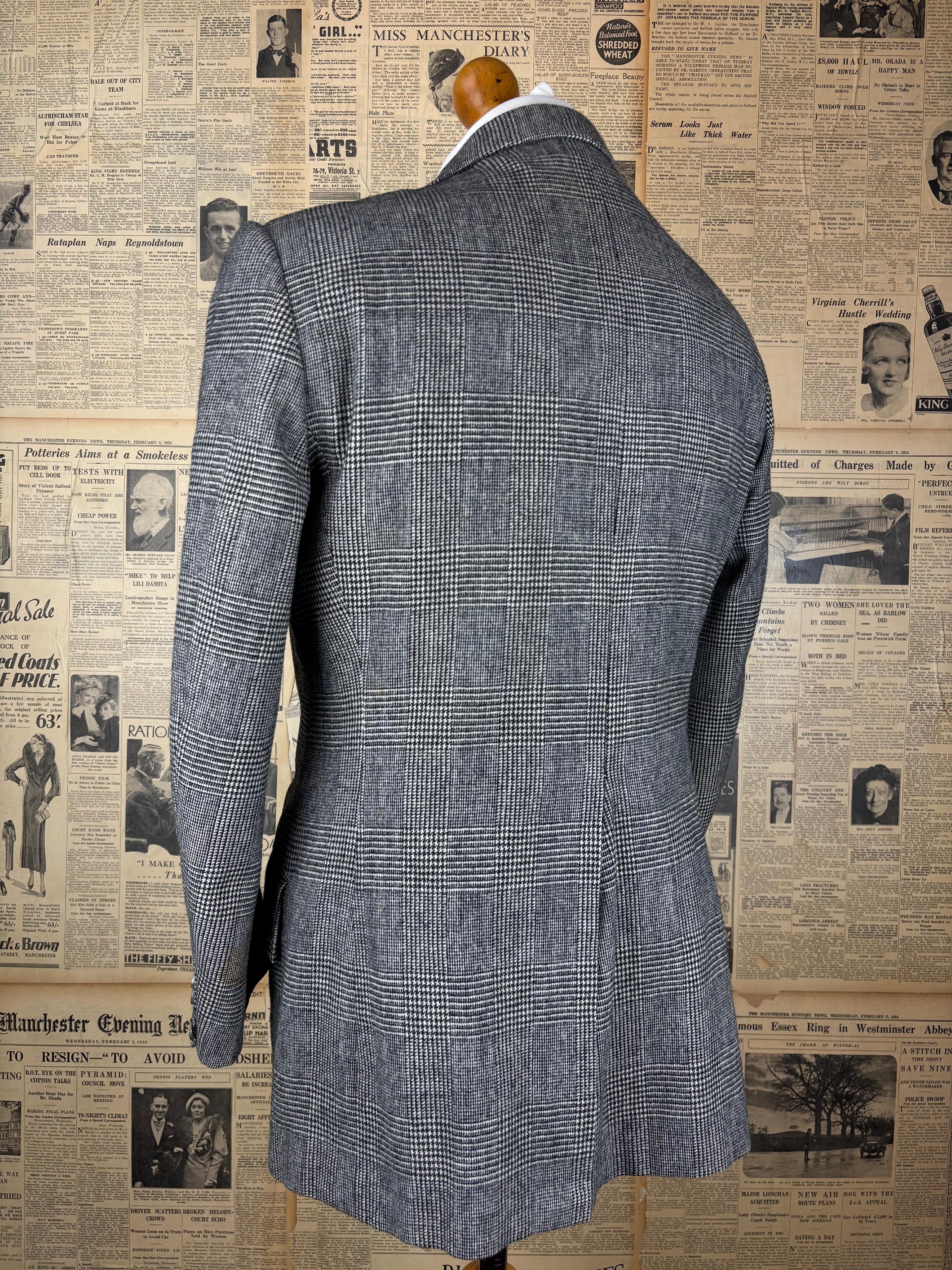 1950's three piece flannel Prince of Wales bespoke suit size 40 short
