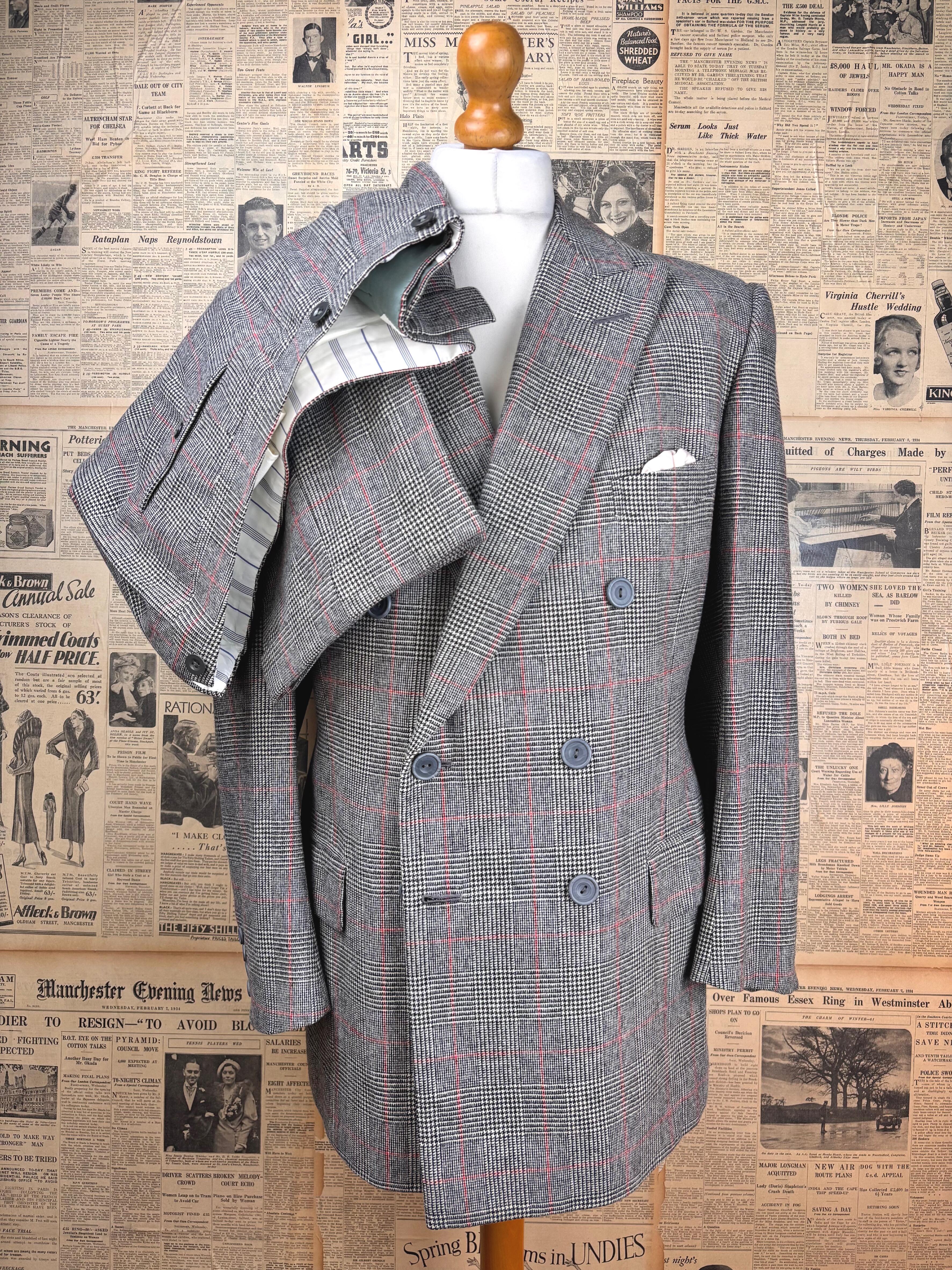 Henry Poole heavy flannel Prince of Wales suit size 42 reg