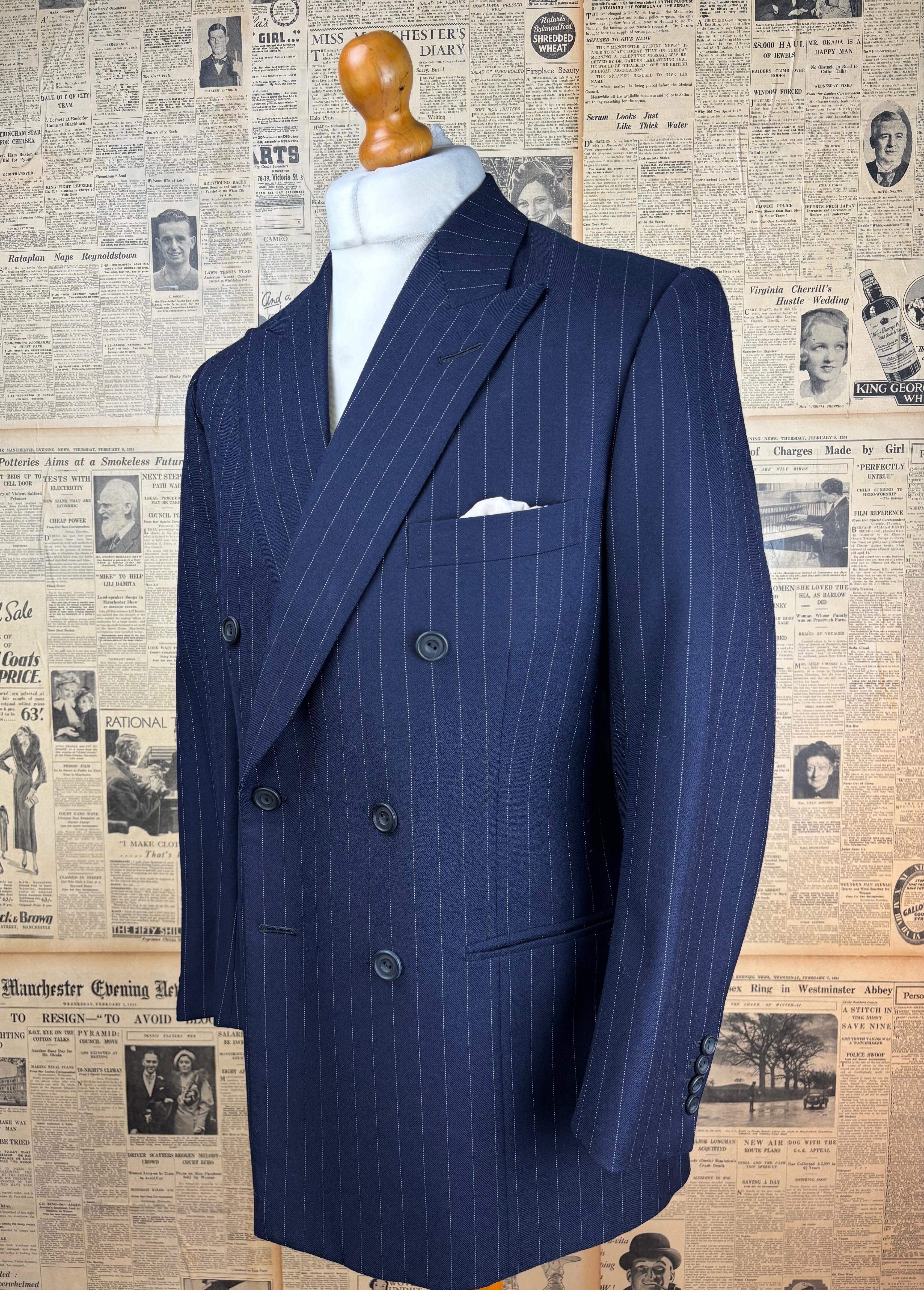 1993 Blue chalk stripe Henry Poole suit size 42 44
