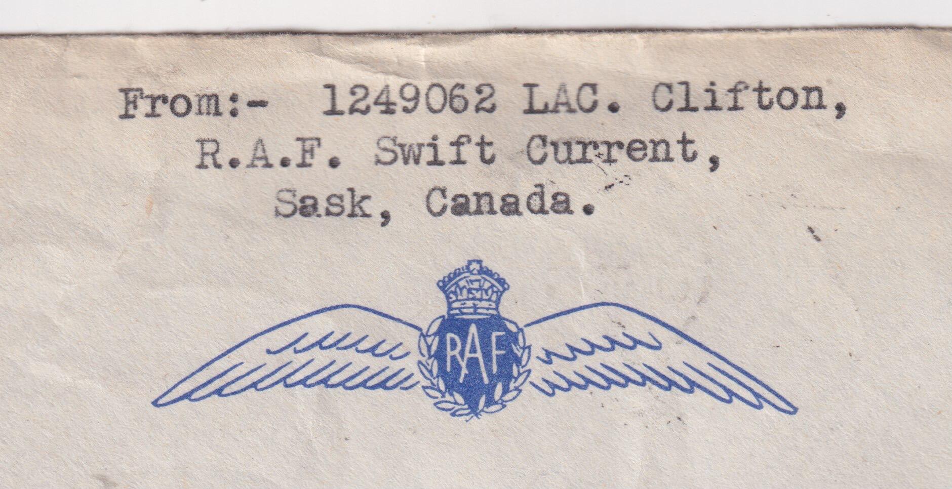 WW2 RAF SWIFT CURRENT Saskatchewan, Canada 39 SFTS 1942 Cover to ...
