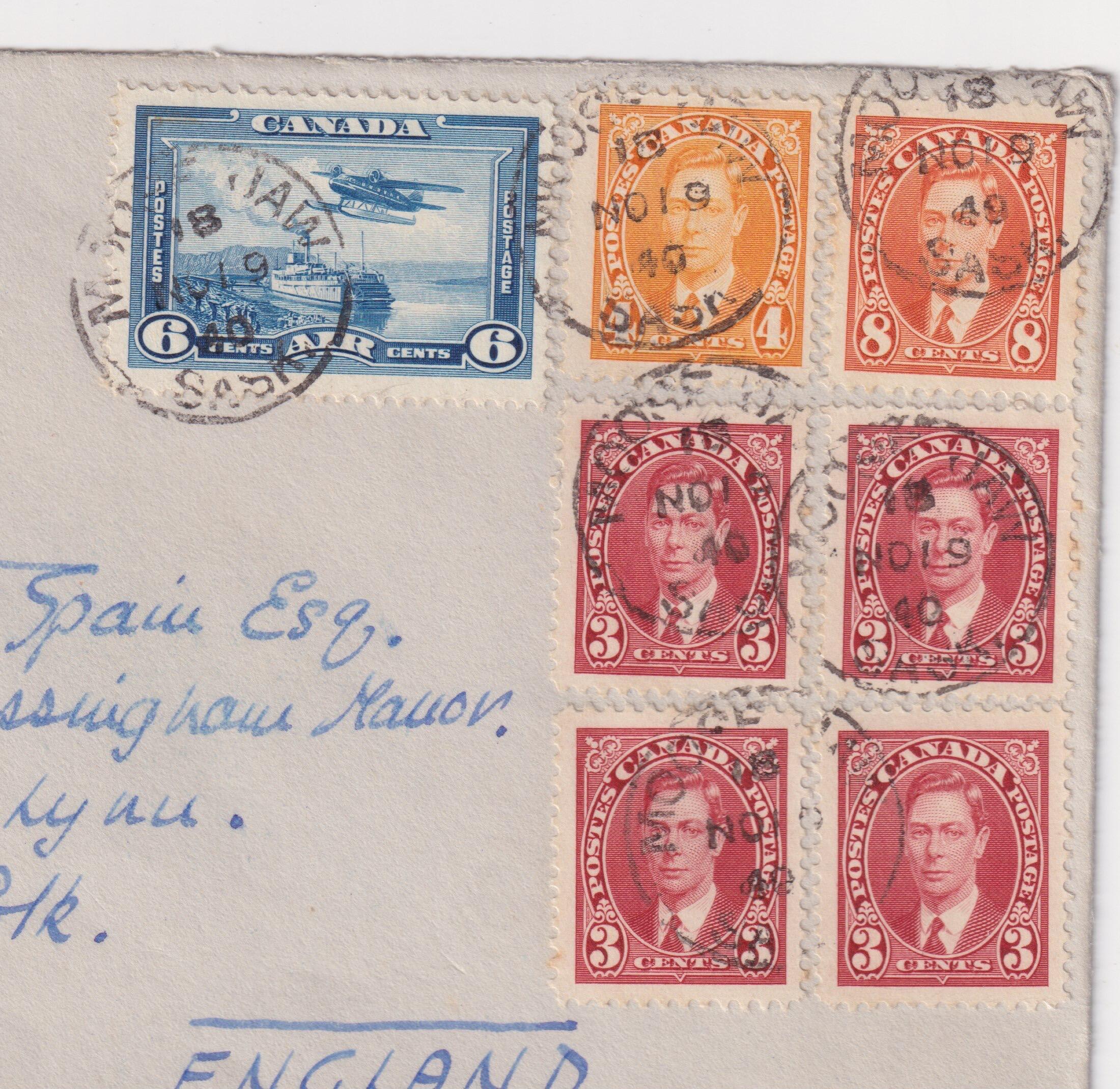 WW2 Moose Jaw Sask Canada 1940 Cover Pilot Peter Dixon-Spain 25 OTU RAF ...