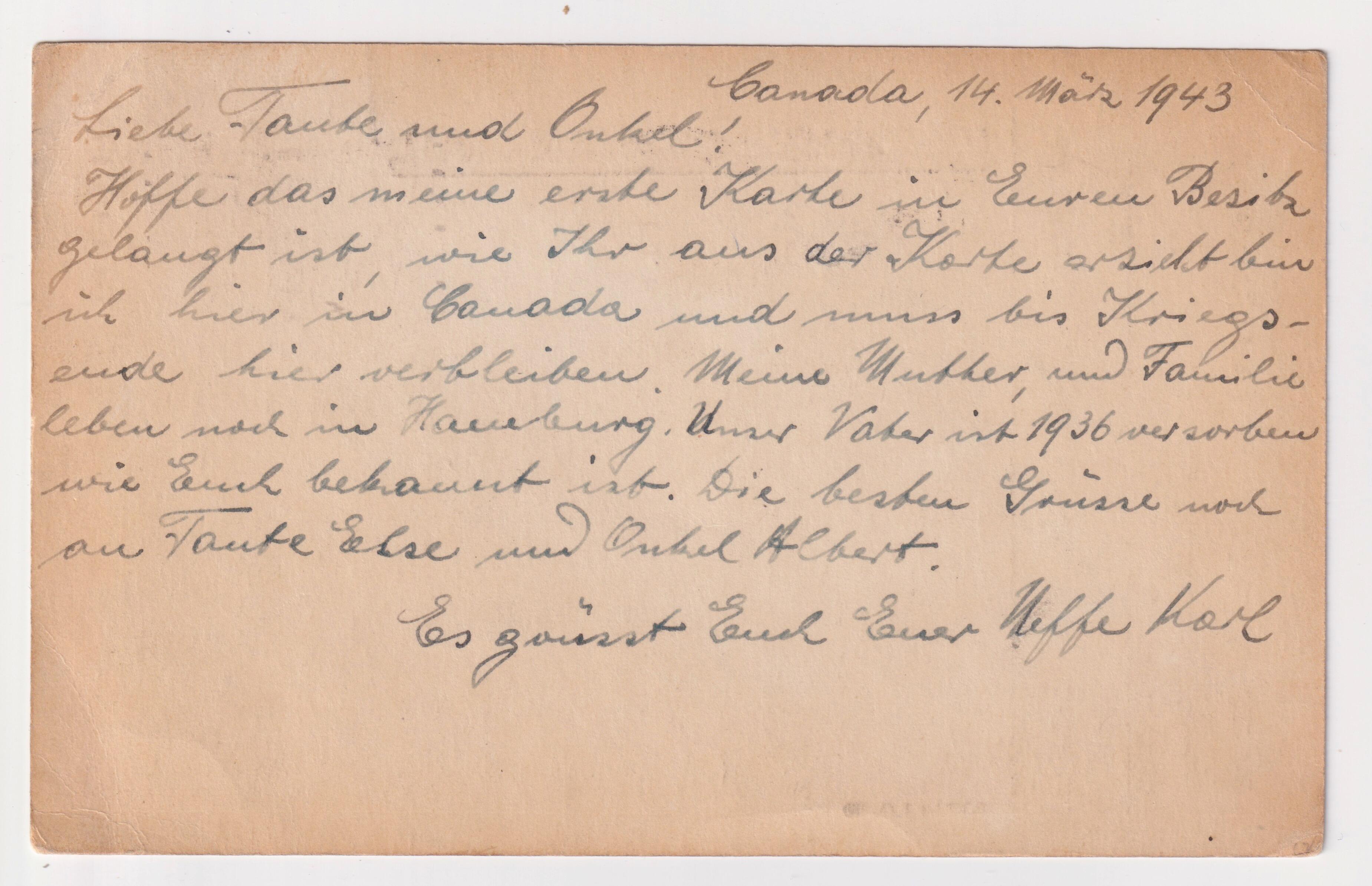 WW2 Canada POW Camp 133 Lethbridge Prisoner of War Card 1943 BASE APO ...