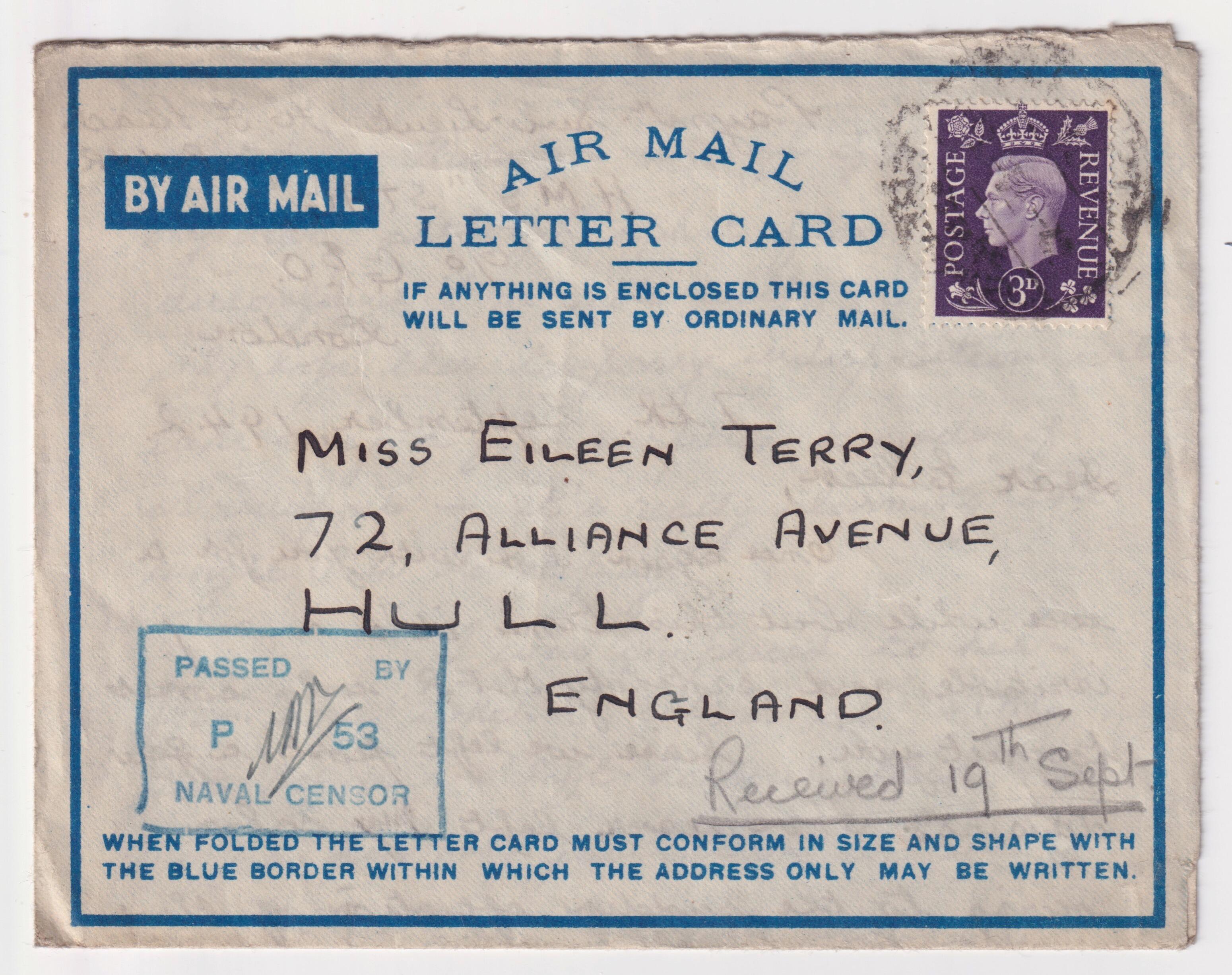 HMS Stag Ismailia Egypt Air Mail Letter 1942 PASSED BY P 53 NAVAL ...