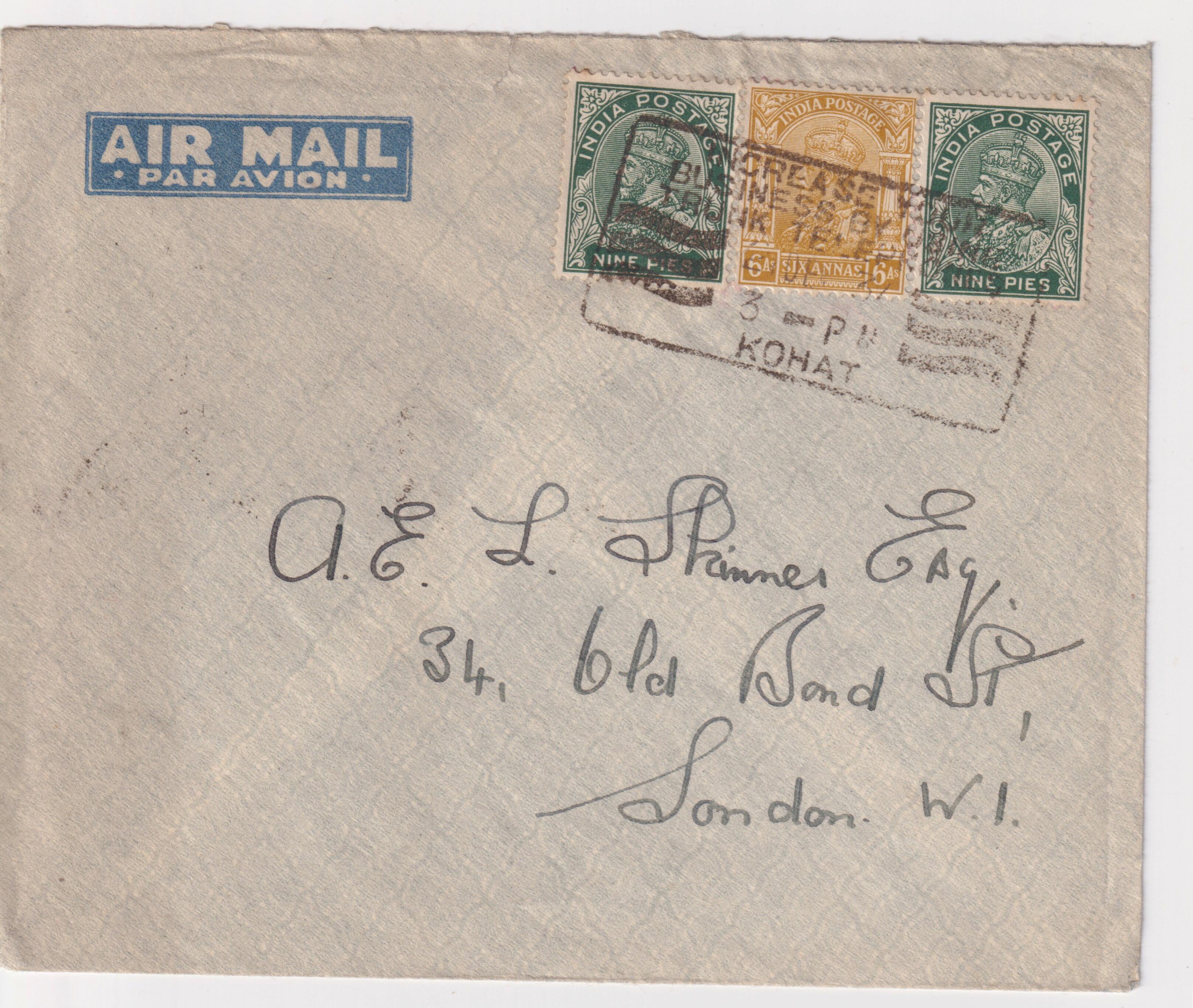 Royal Air Force 1936 No 60 Squadron RAF KOHAT India Airmail Cover Via ...
