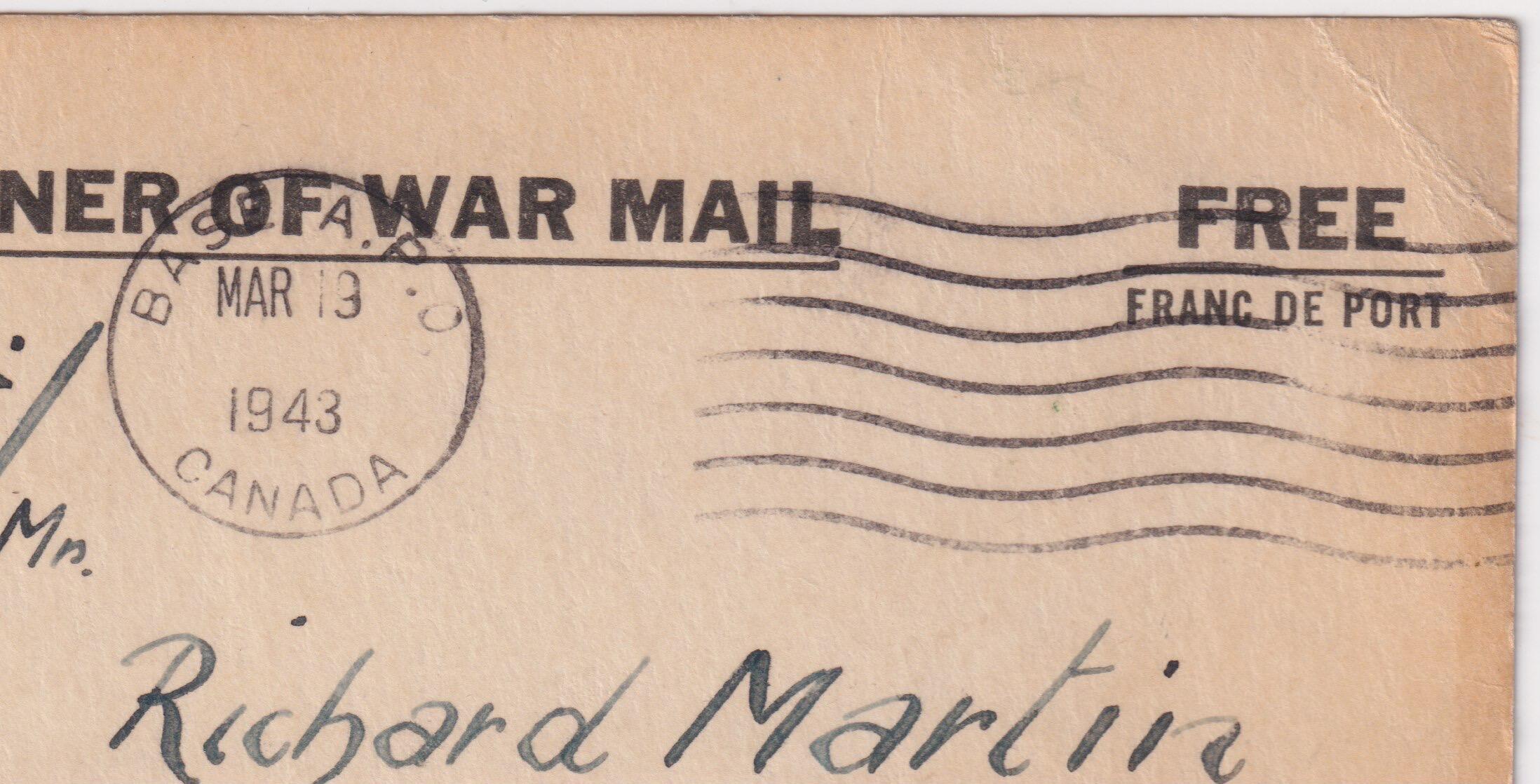 WW2 Canada POW Camp 133 Lethbridge Prisoner of War Card 1943 BASE APO ...