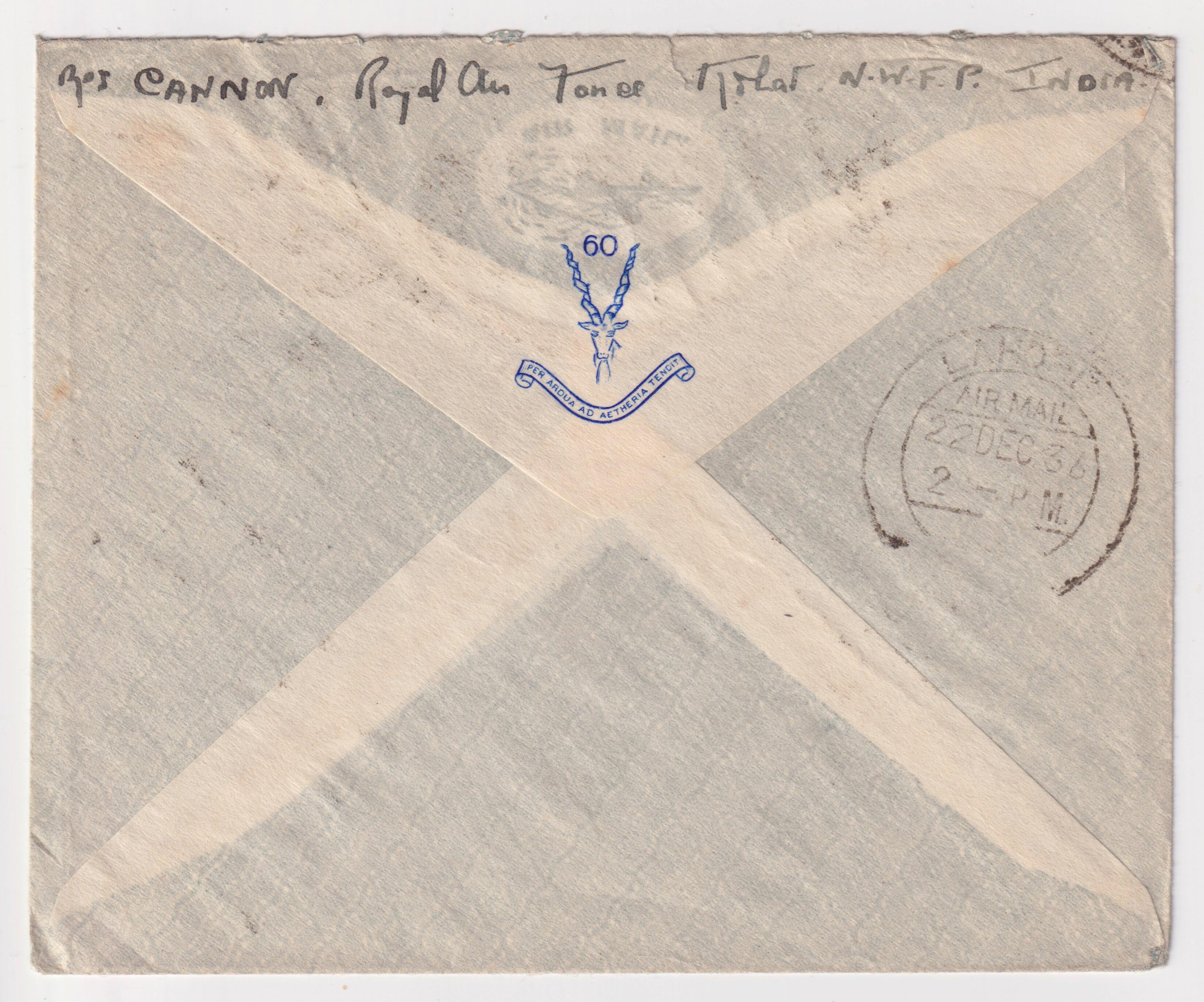 Royal Air Force 1936 No 60 Squadron RAF KOHAT India Airmail Cover Via ...