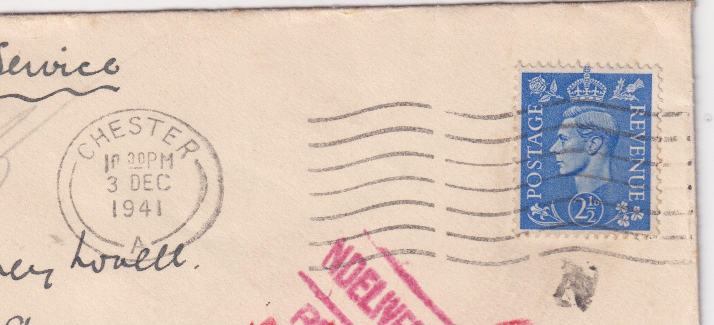 WW2 Chester Cover to RN Liaison Officer Virginia Returned to Sender ...