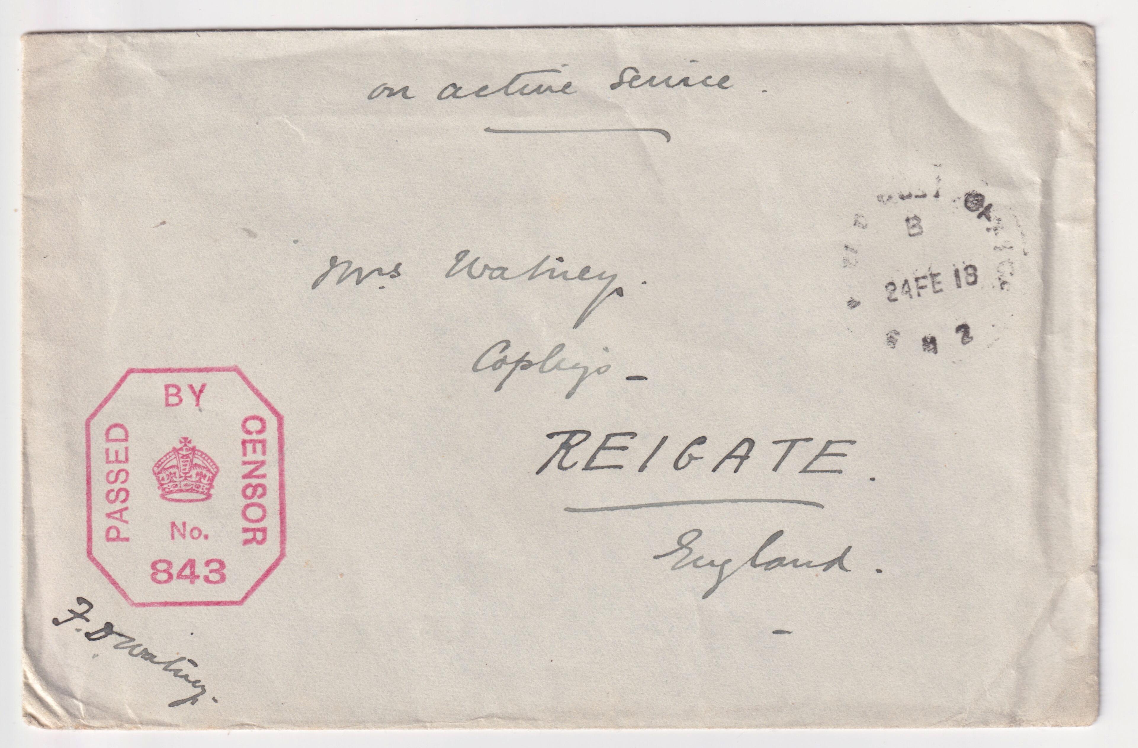 WW1 GHQ MEF Egypt Cover 1918 to Reigate Censored with Field Post Office ...