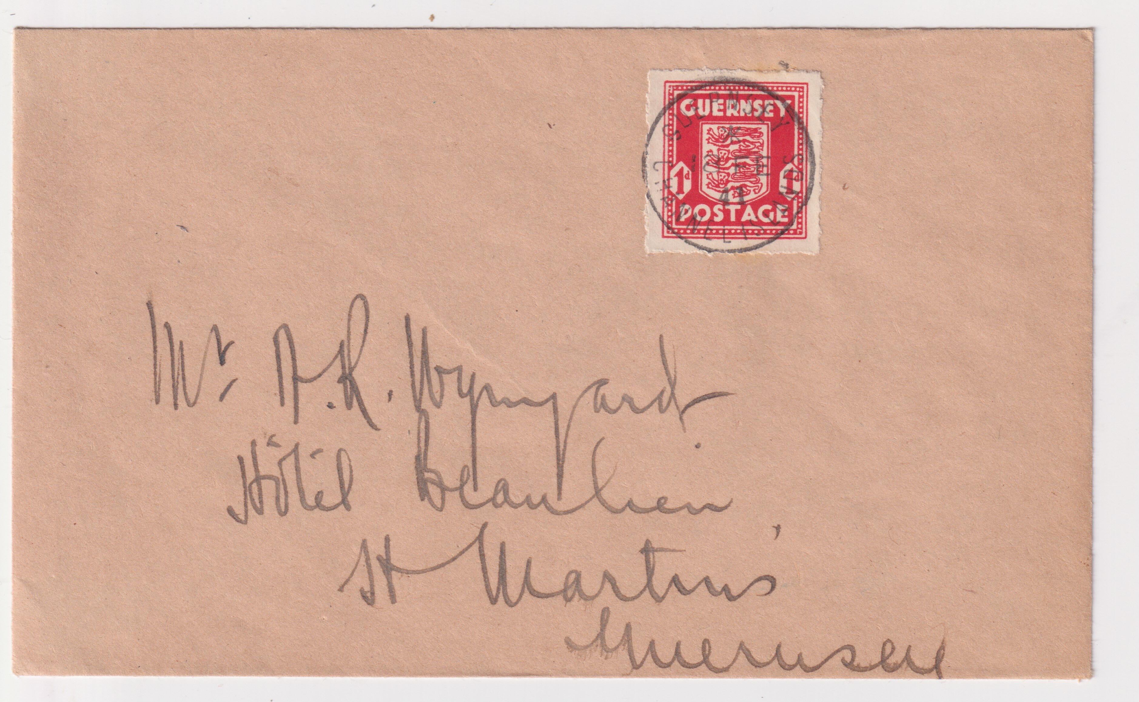 1941 Occupied Channel Islands Coat of Arms 1d GUERNSEY Local Cover