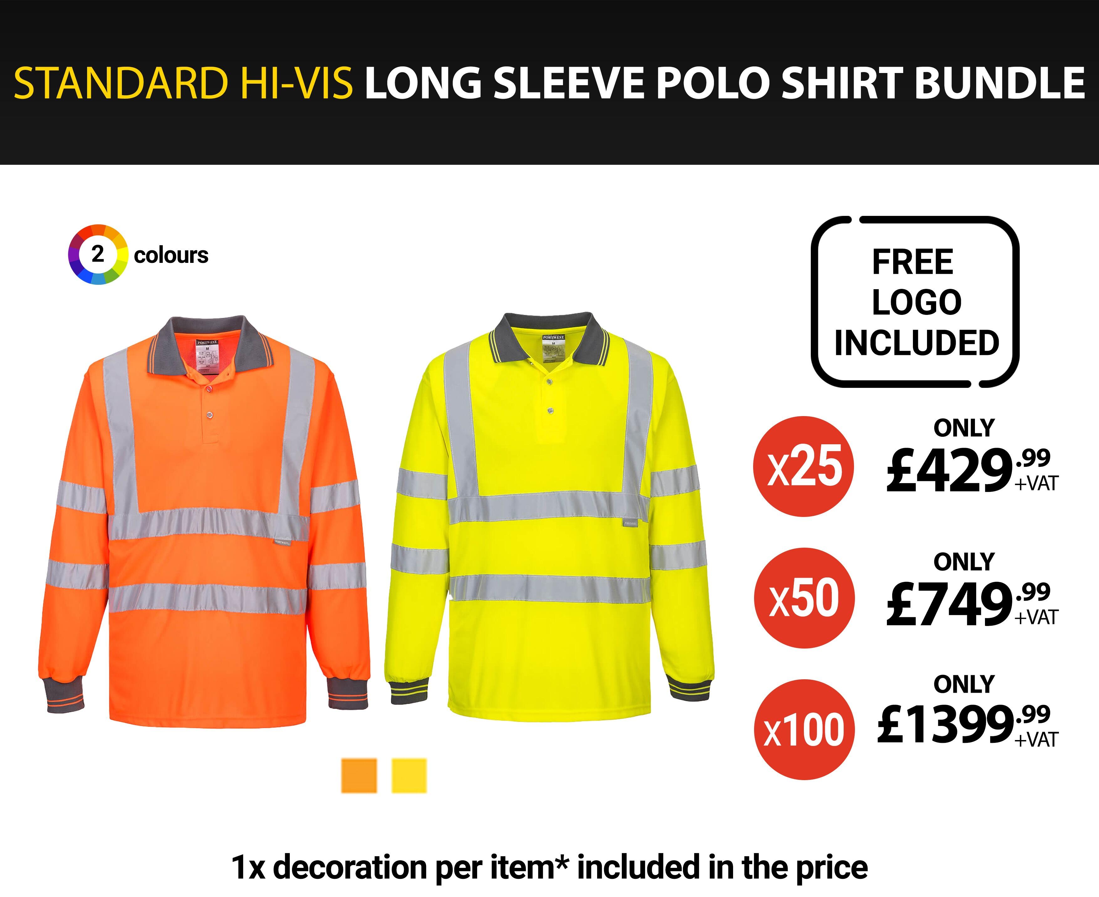 Standard Hi-Vis Long-Sleeve Polo Shirt Bundle (Including Customisation)