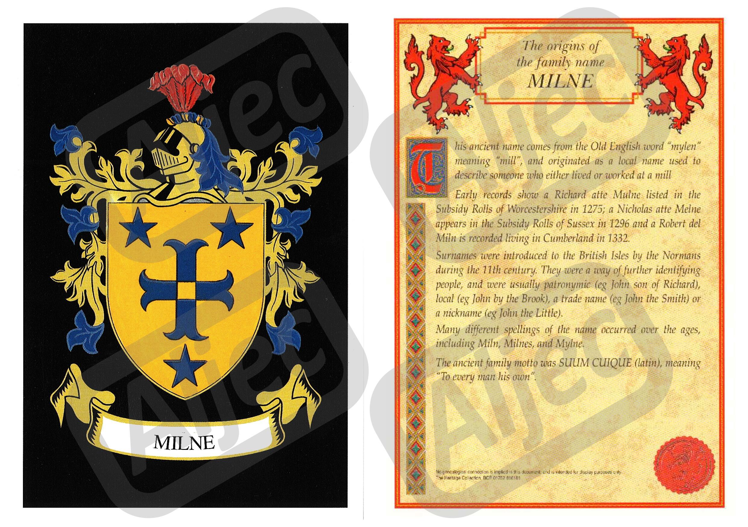 Coat of Arms Heritage Card - Milne pk of 3