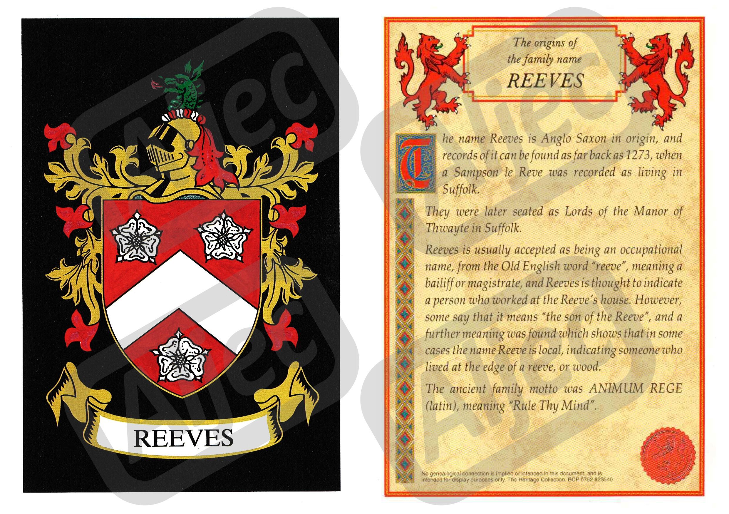 Coat of Arms Heritage Card - Reeves