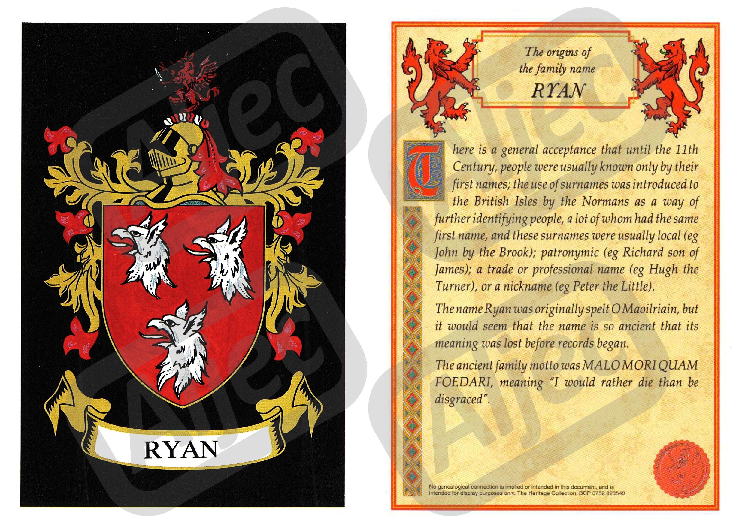 Coat of Arms Heritage Card - Ryan pk of 3