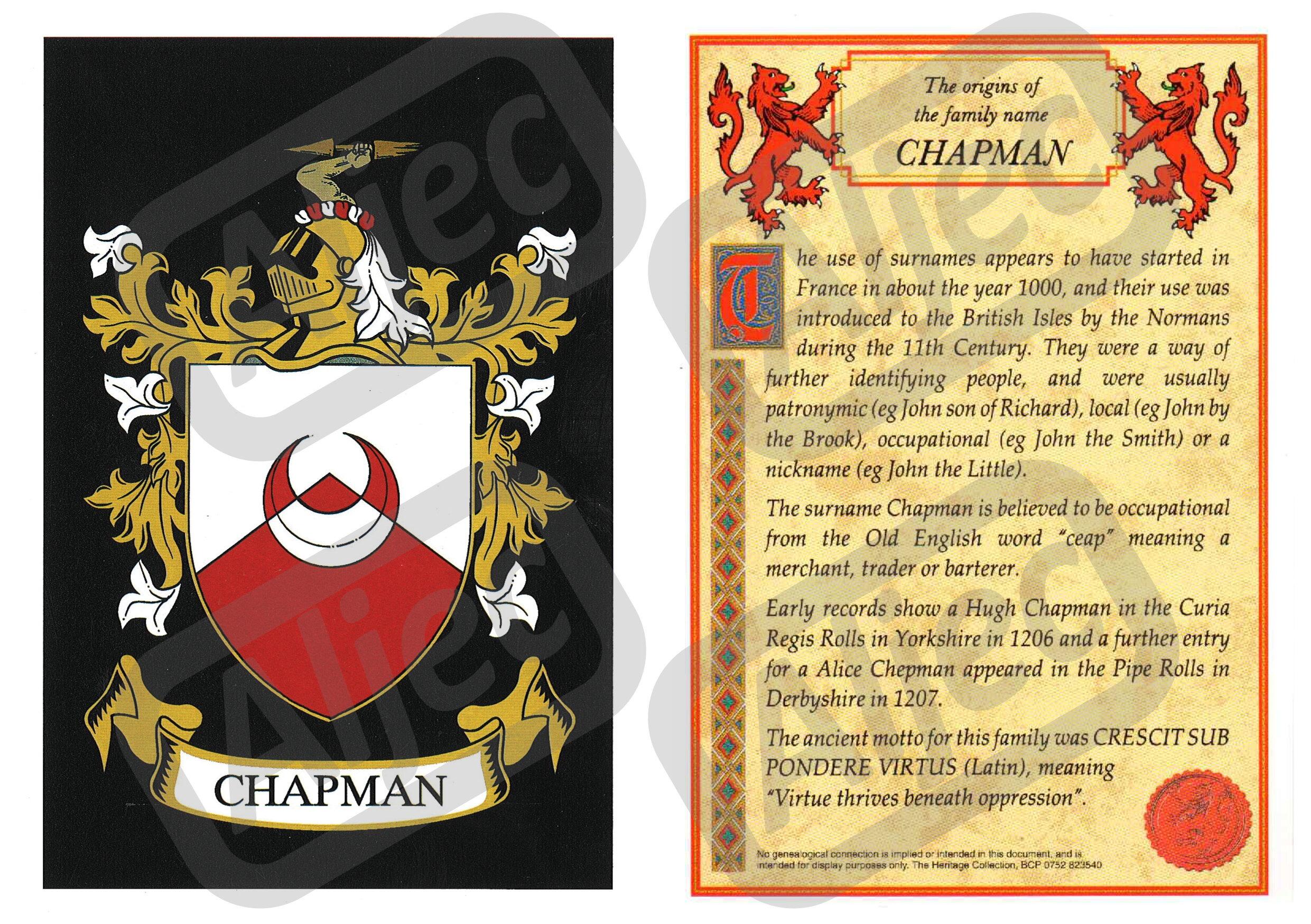 Coat of Arms Heritage Card - Chapman pk of 3