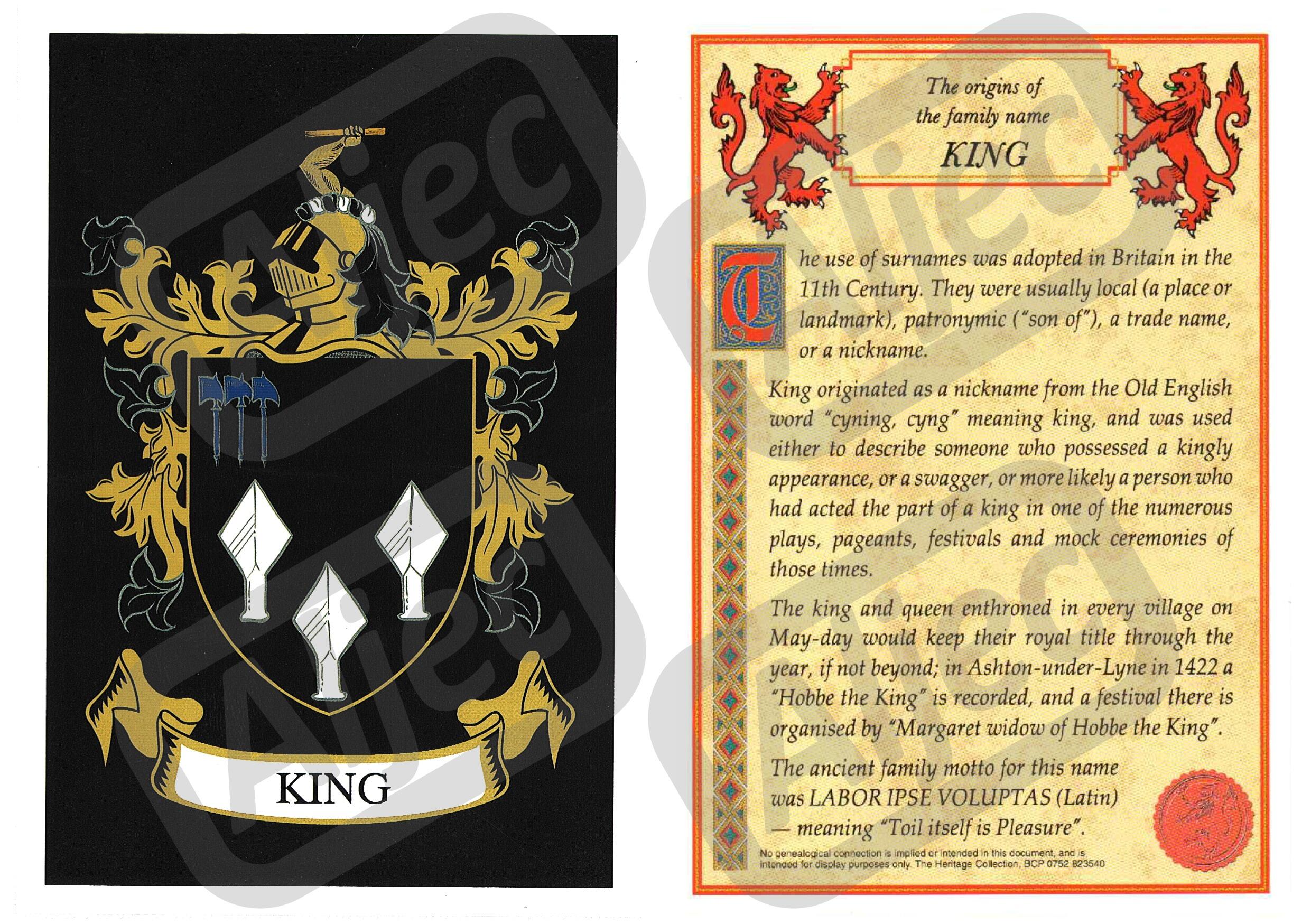 Coat of Arms Heritage Card - King pk of 3