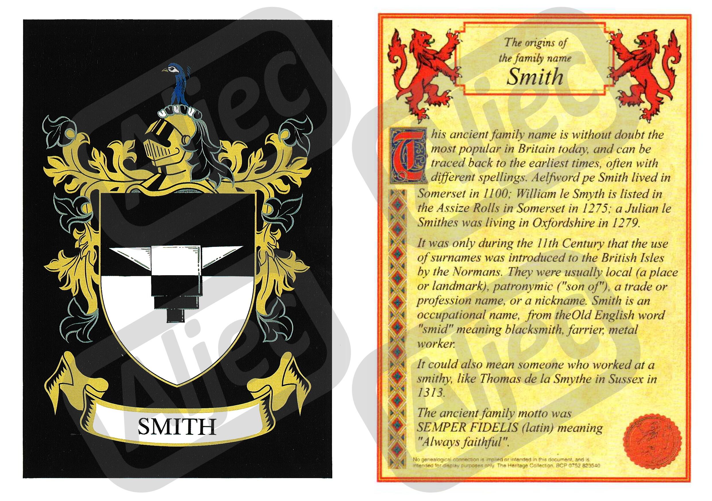 Coat of Arms Heritage Card - Smith pk of 3