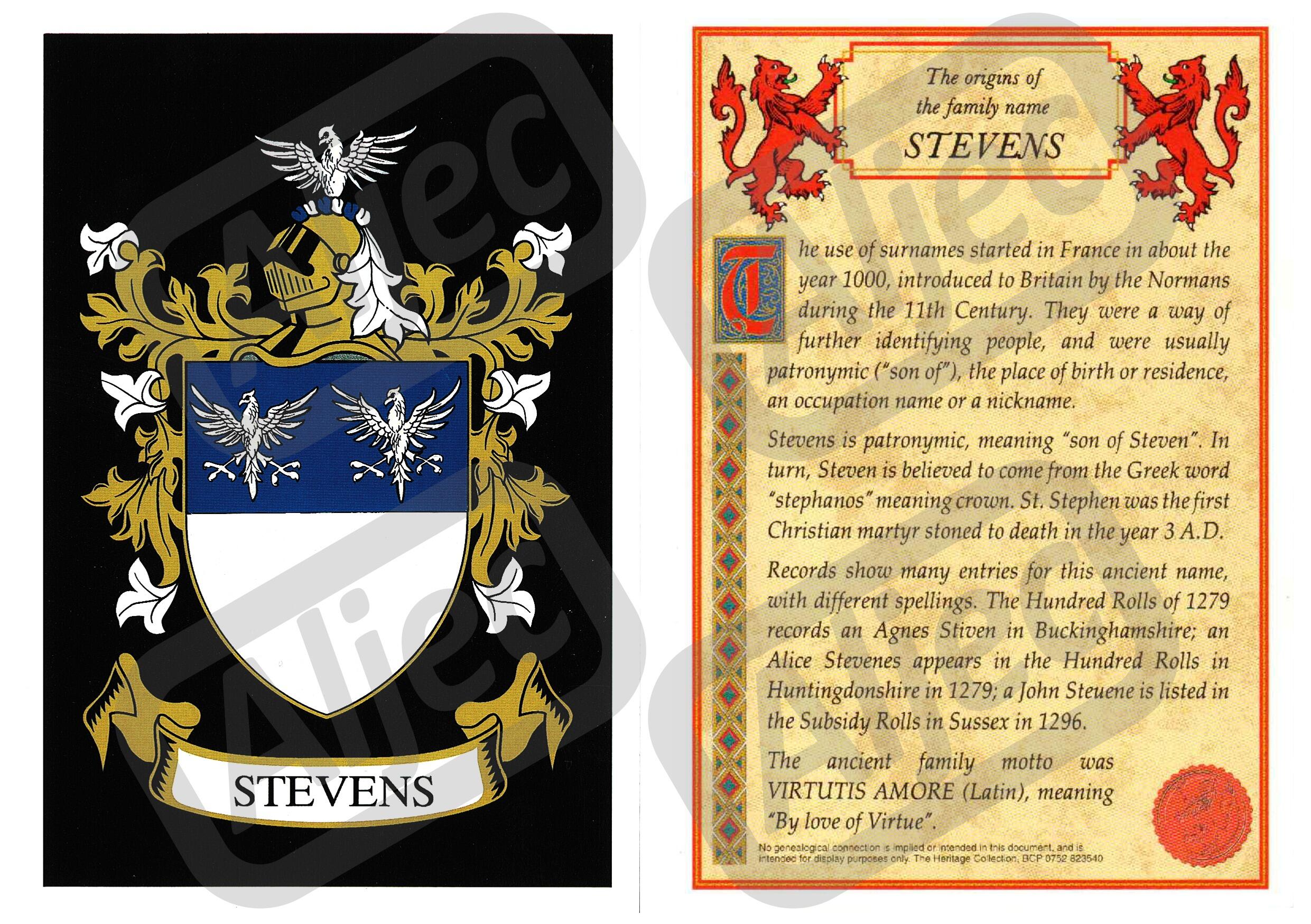 Coat of Arms Heritage Card - Stevens pk of 3