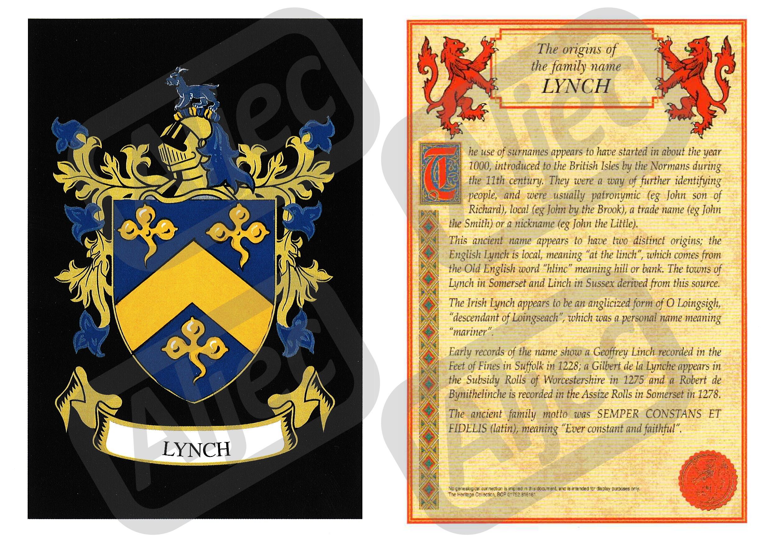 Coat of Arms Heritage Card - Lynch pk of 3