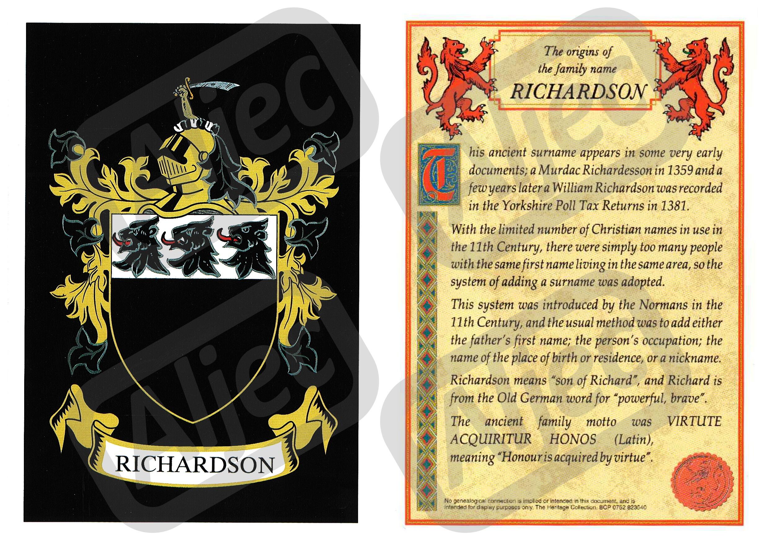 Coat of Arms Heritage Card - Richardson pk of 3