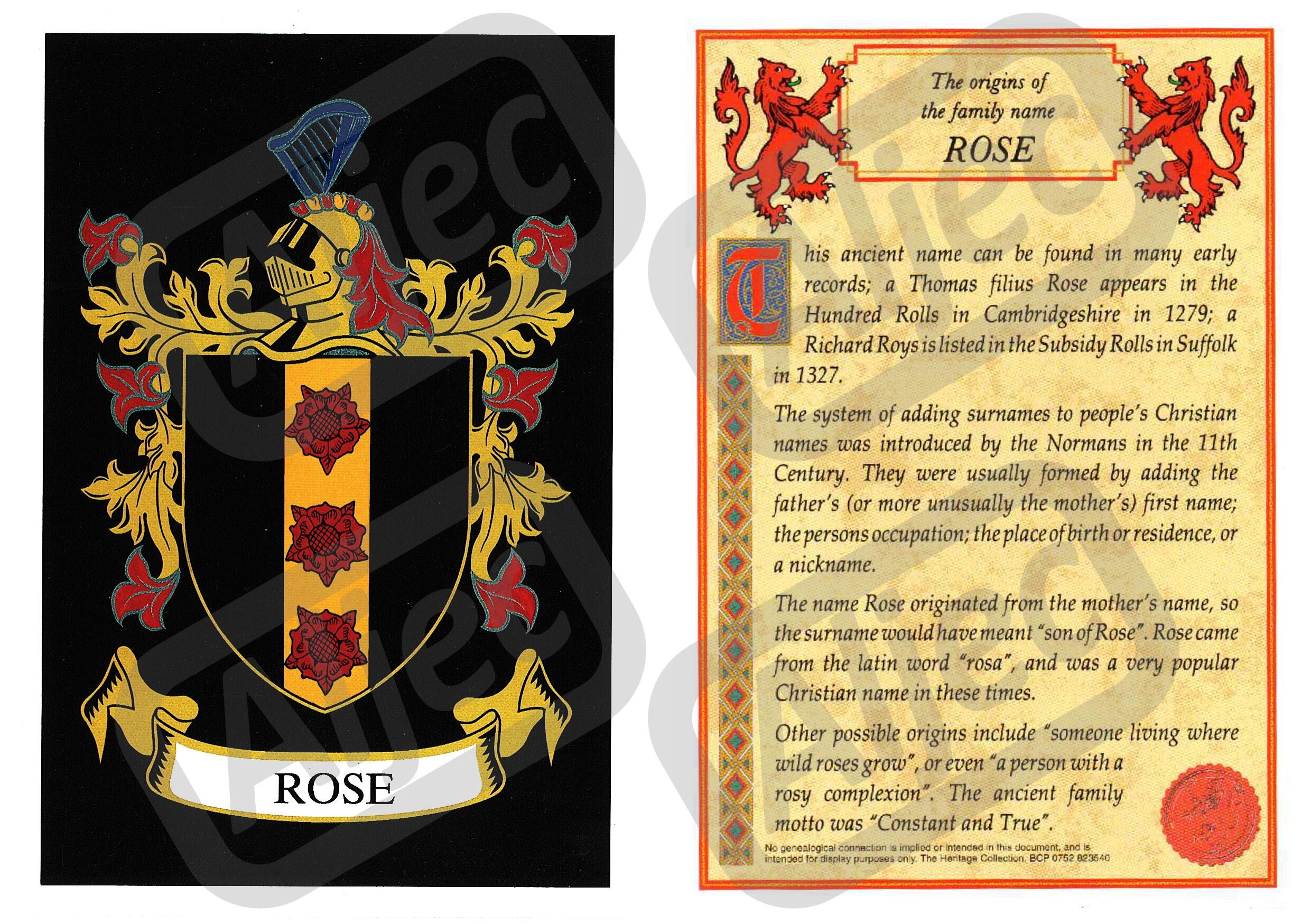 Coat of Arms Heritage Card - Rose pk of 3