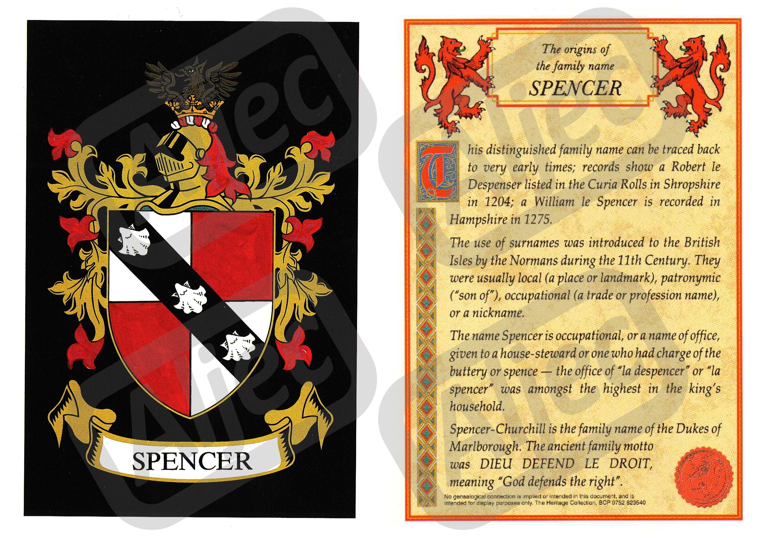 Coat of Arms Heritage Card - Spencer pk of 3
