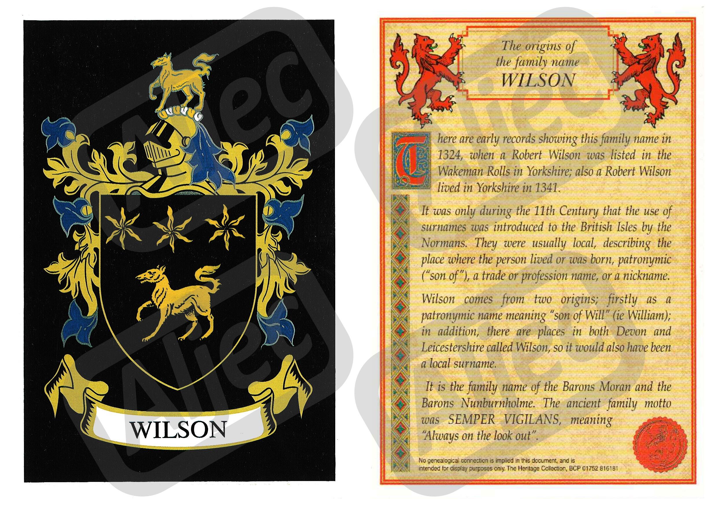Coat of Arms Heritage Card - Wilson pk of 3