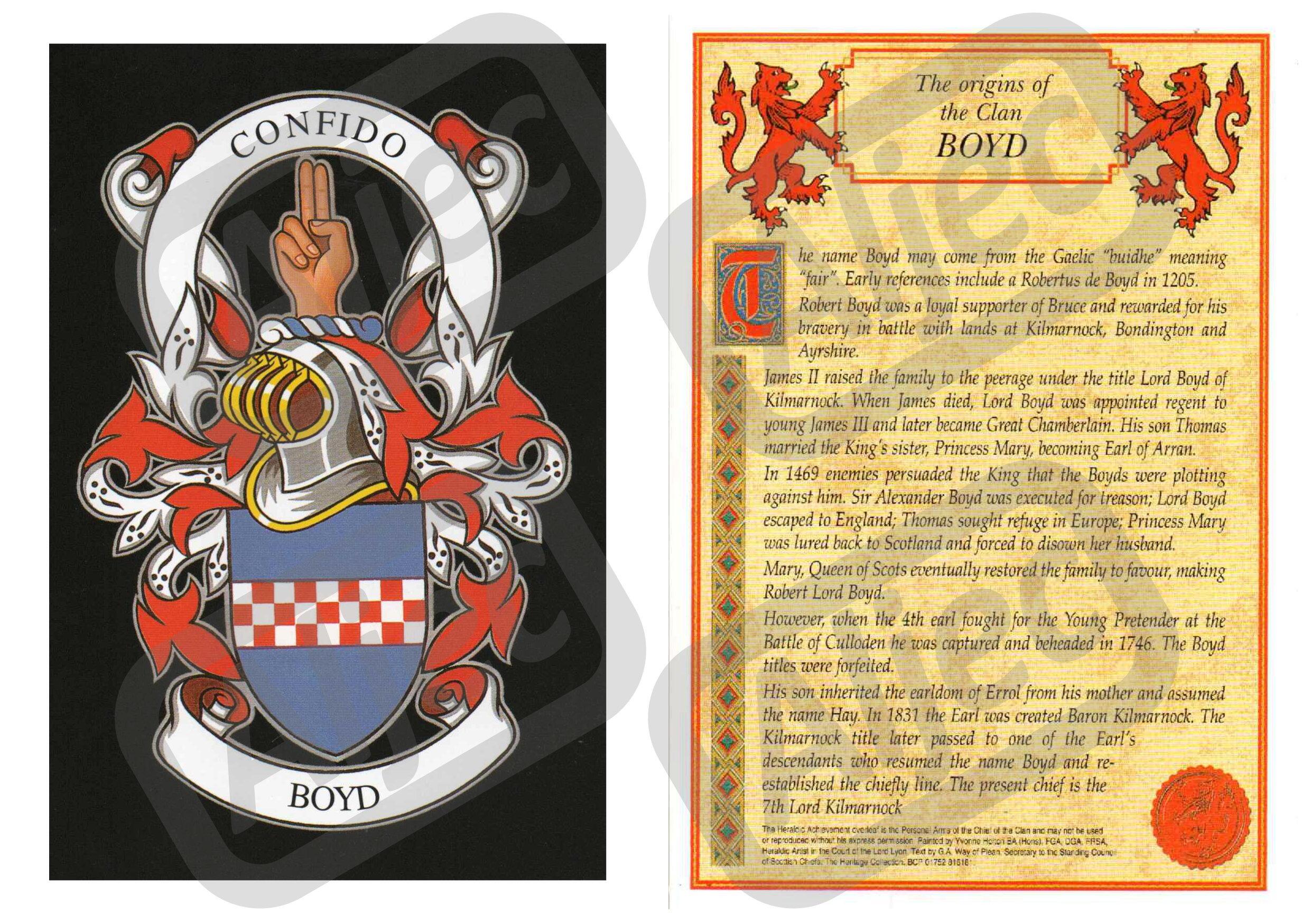 Coat of Arms Heritage Card - Boyd pk of 3