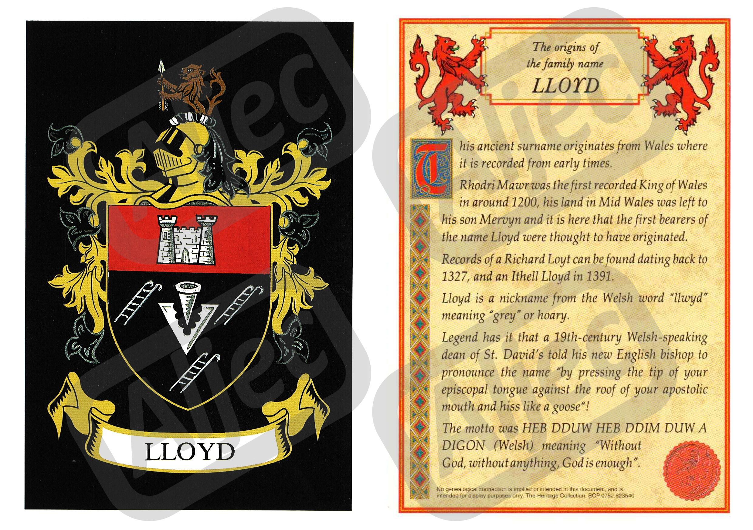 Coat of Arms Heritage Card - Lloyd pk of 3