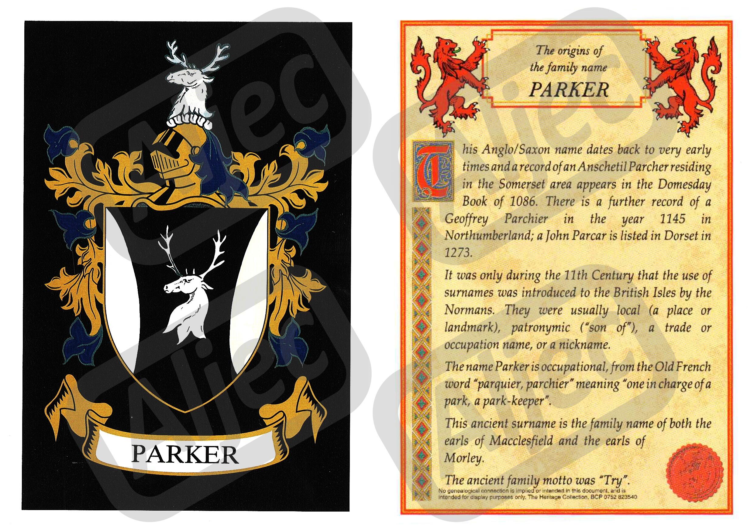 Coat of Arms Heritage Card - Parker pk of 3
