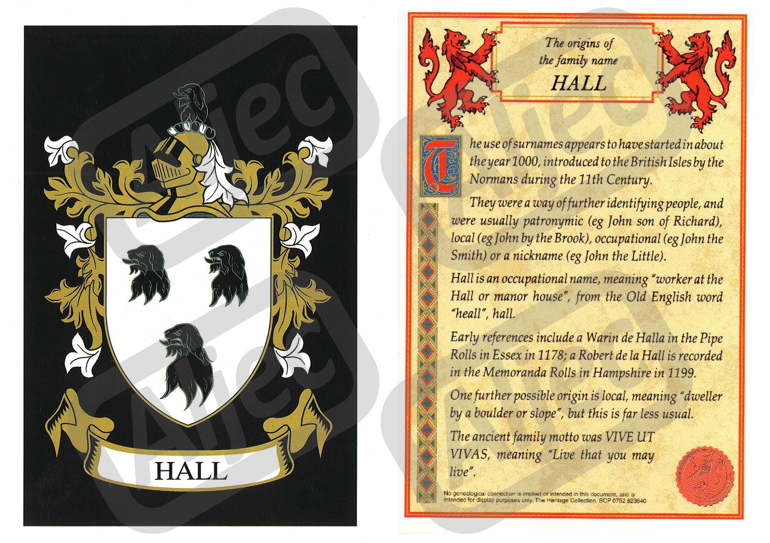 Coat of Arms Heritage Card - Hall pk of 3