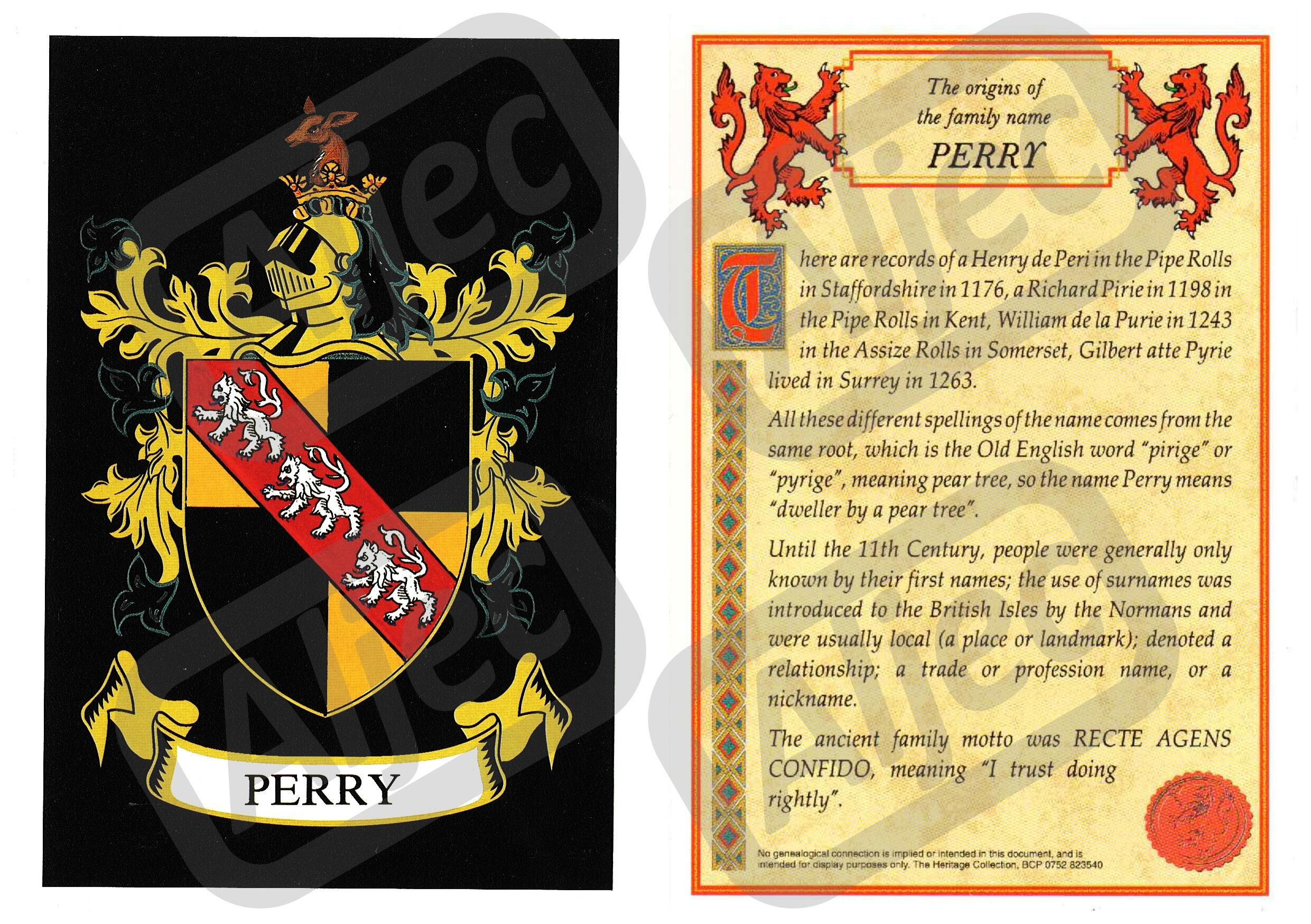 Coat of Arms Heritage Card - Perry pk of 3