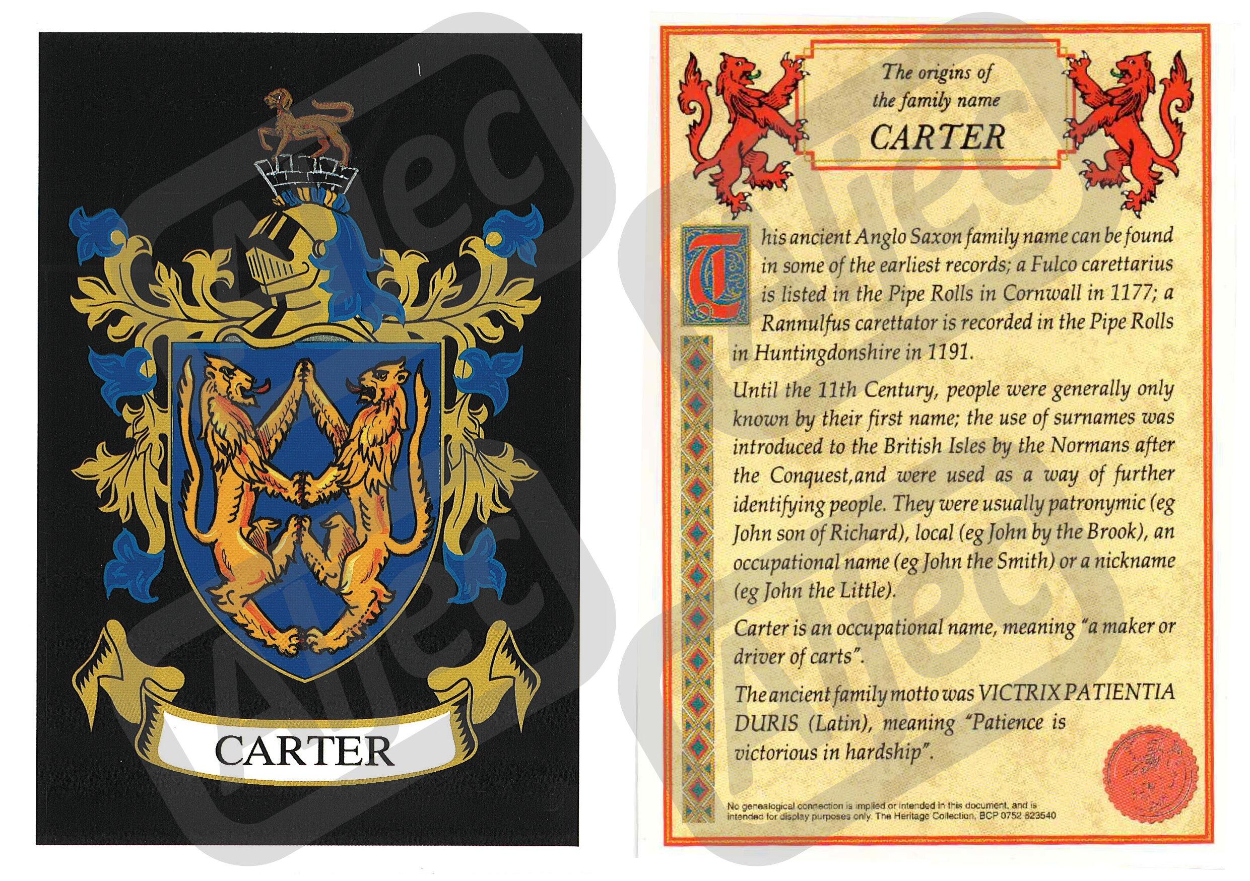 Coat of Arms Heritage Card - Carter pk of 3