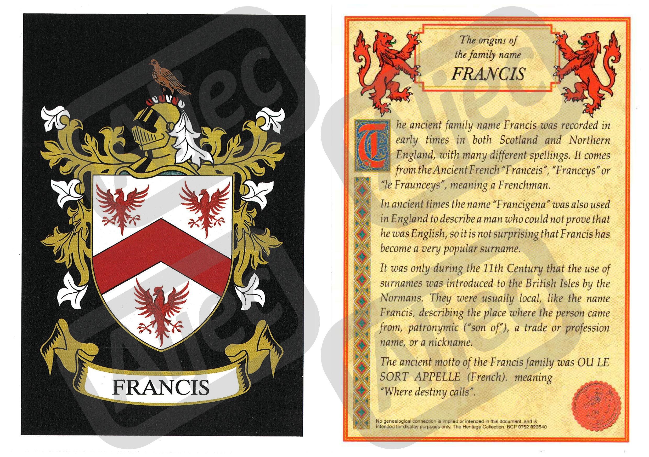 Coat of Arms Heritage Card - Francis pk of 3