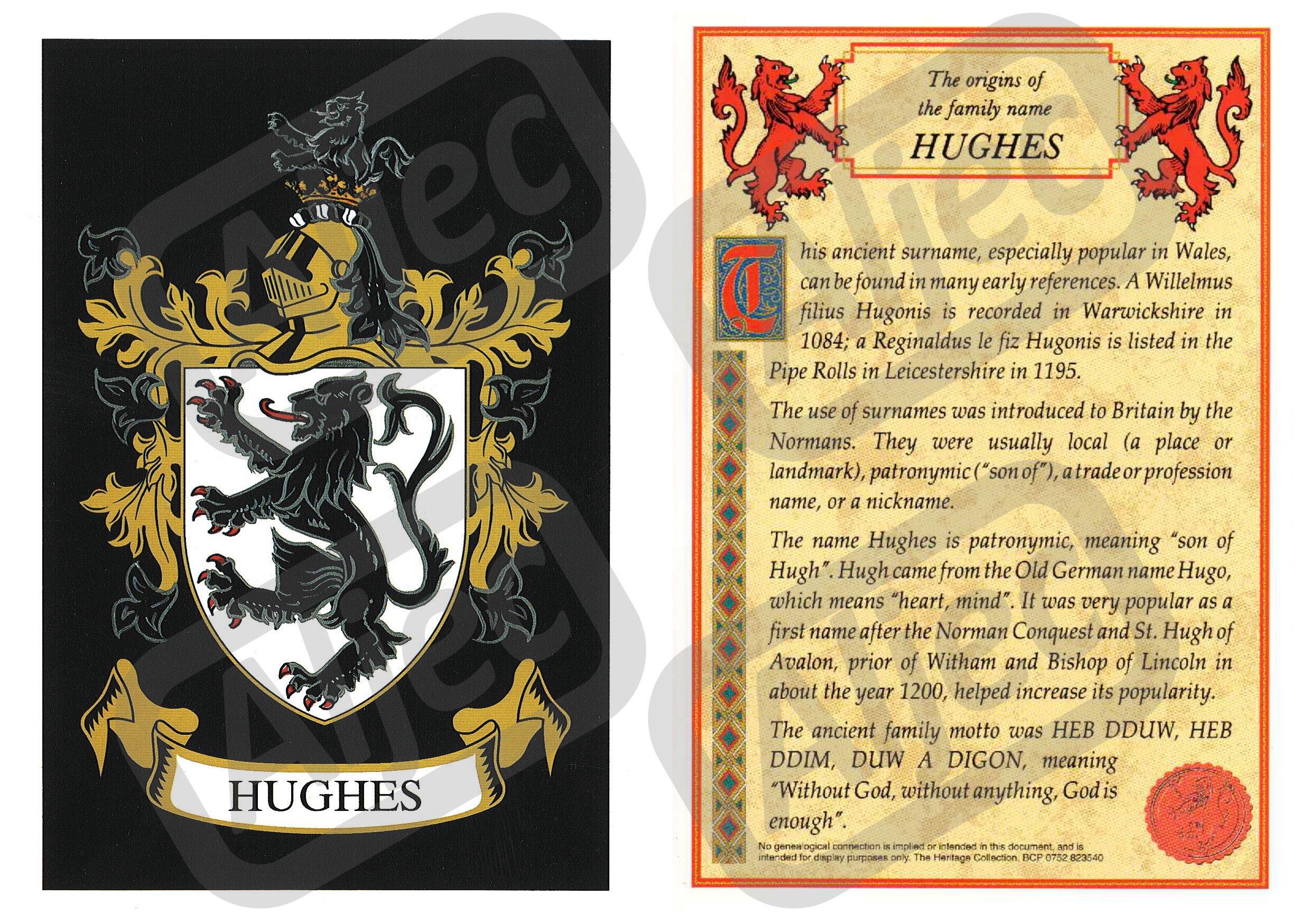 Coat of Arms Heritage Card - Hughes pk of 3
