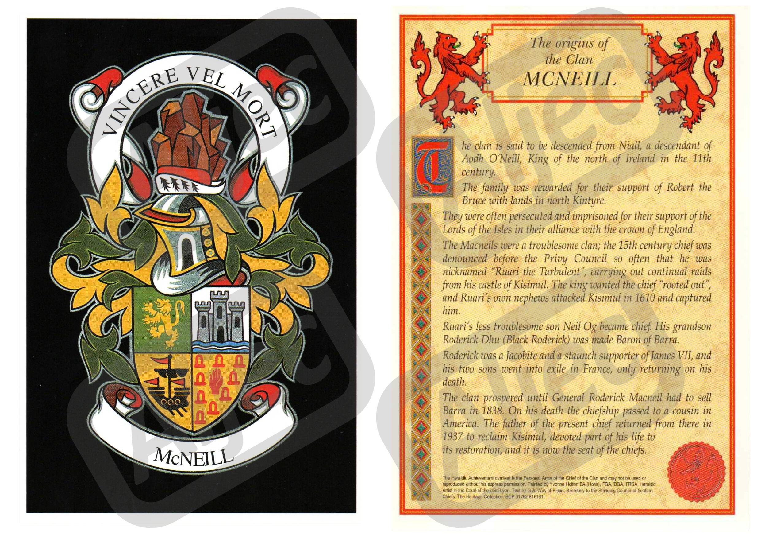 Coat of Arms Heritage Card - McNeill pk of 3