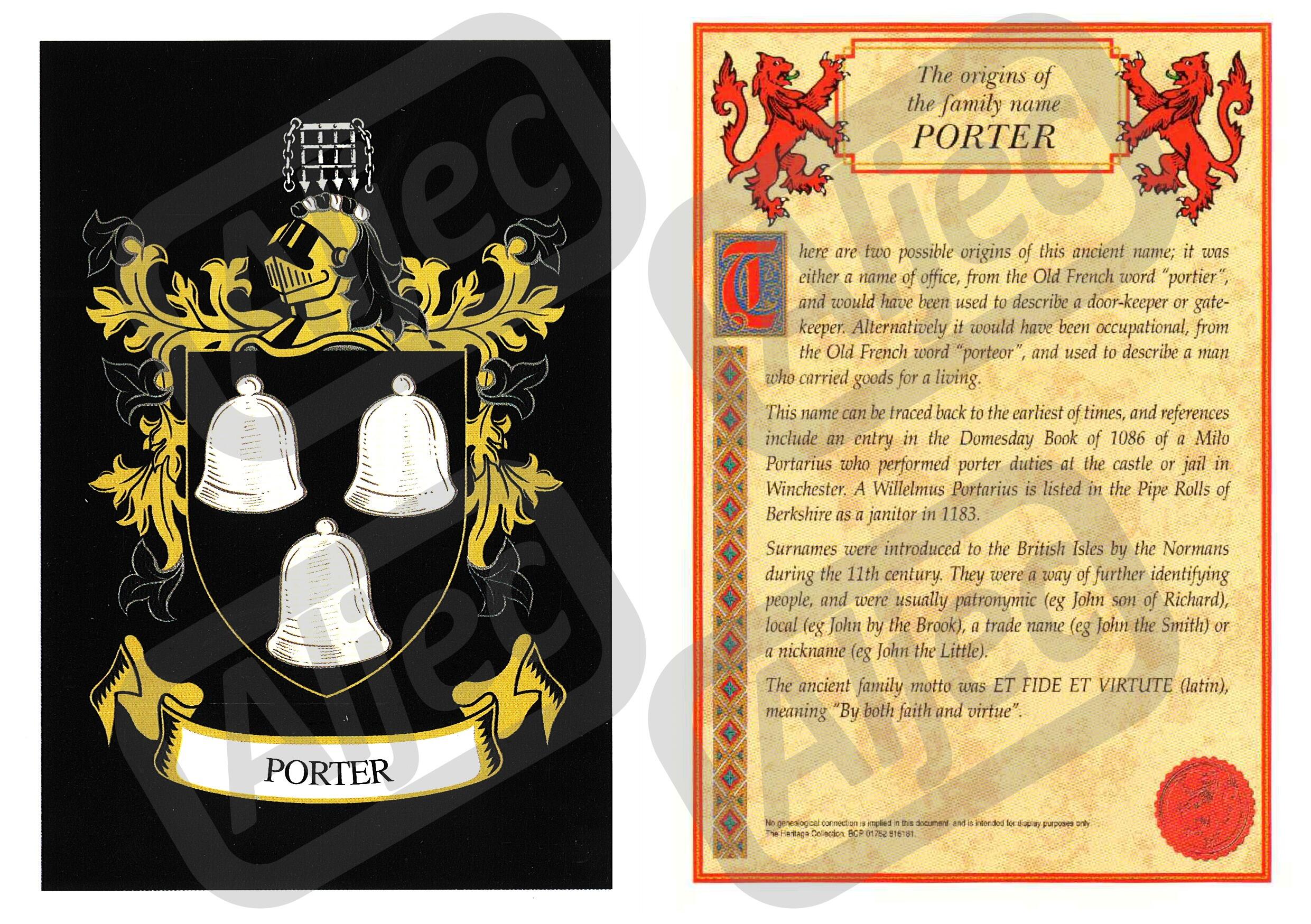 Coat of Arms Heritage Card - Porter pk of 3