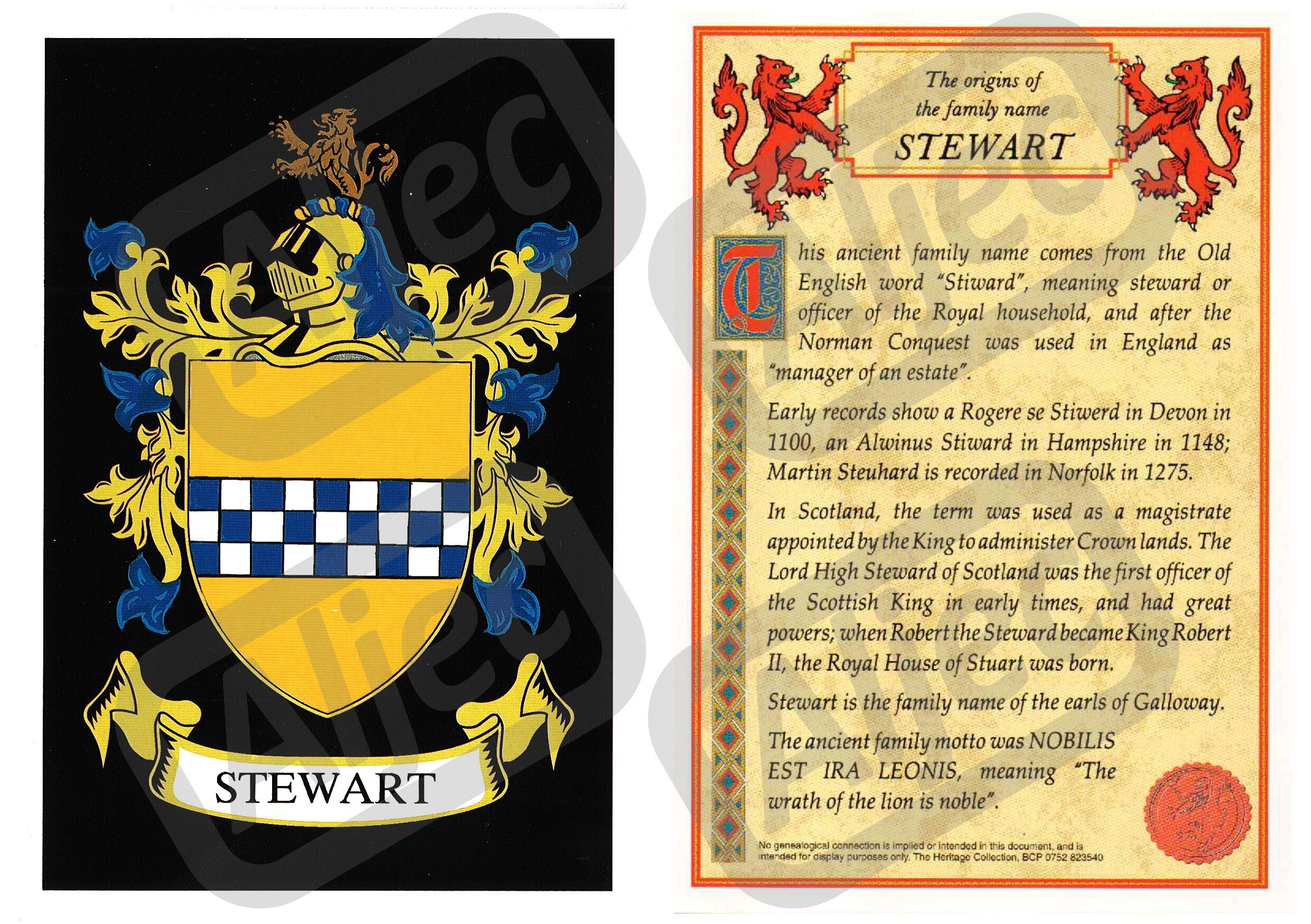Coat of Arms Heritage Card - Stewart pk of 3