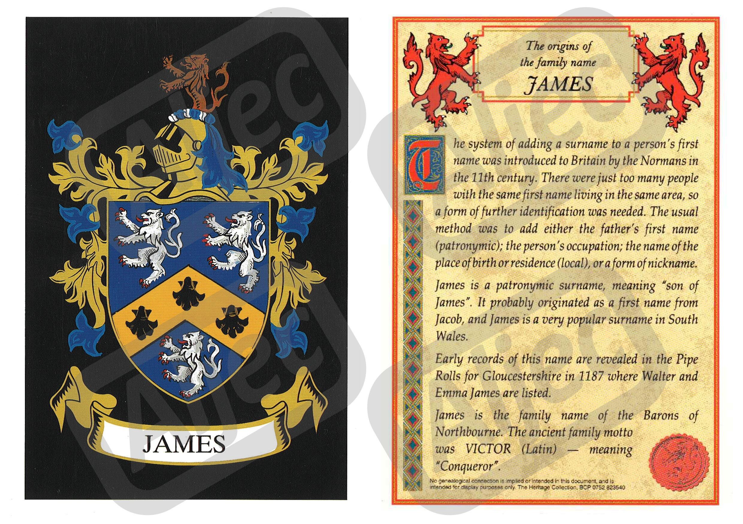 Coat of Arms Heritage Card - James pk of 3