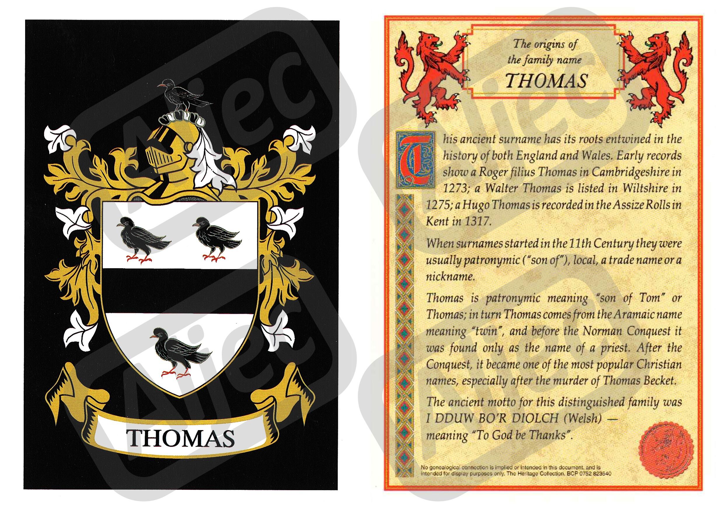 Coat of Arms Heritage Card - Thomas pk of 3