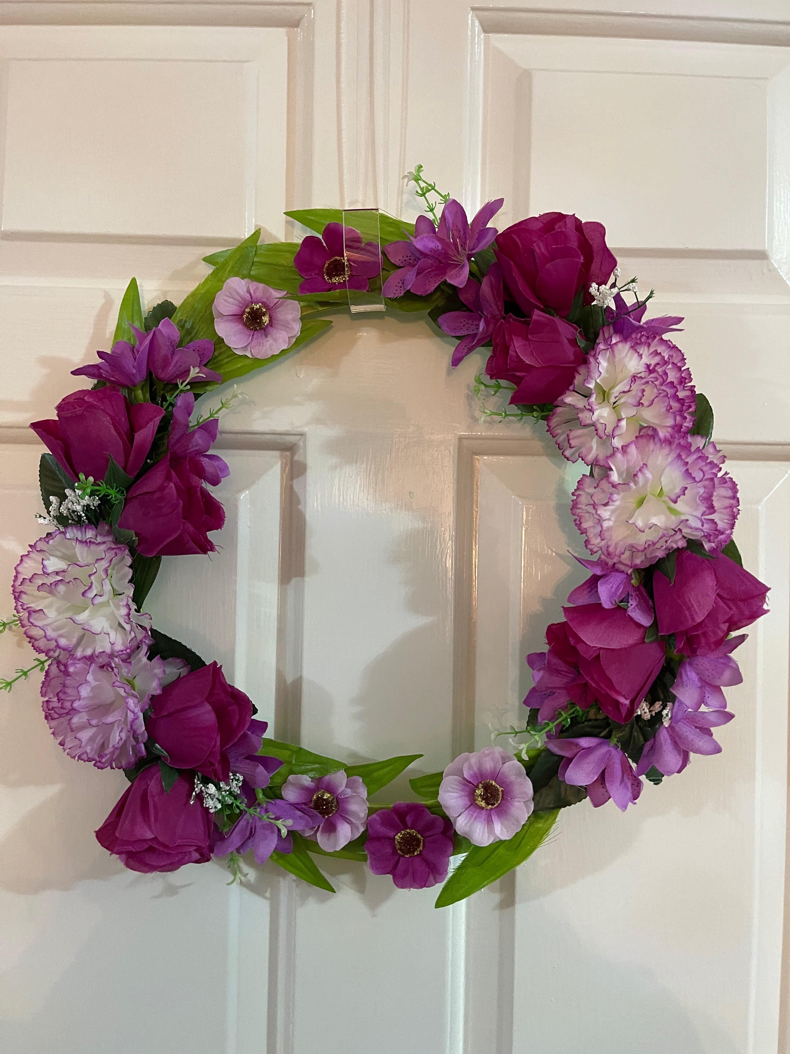 PURPLE CARNATION AND POPPY WREATH - finished wreath